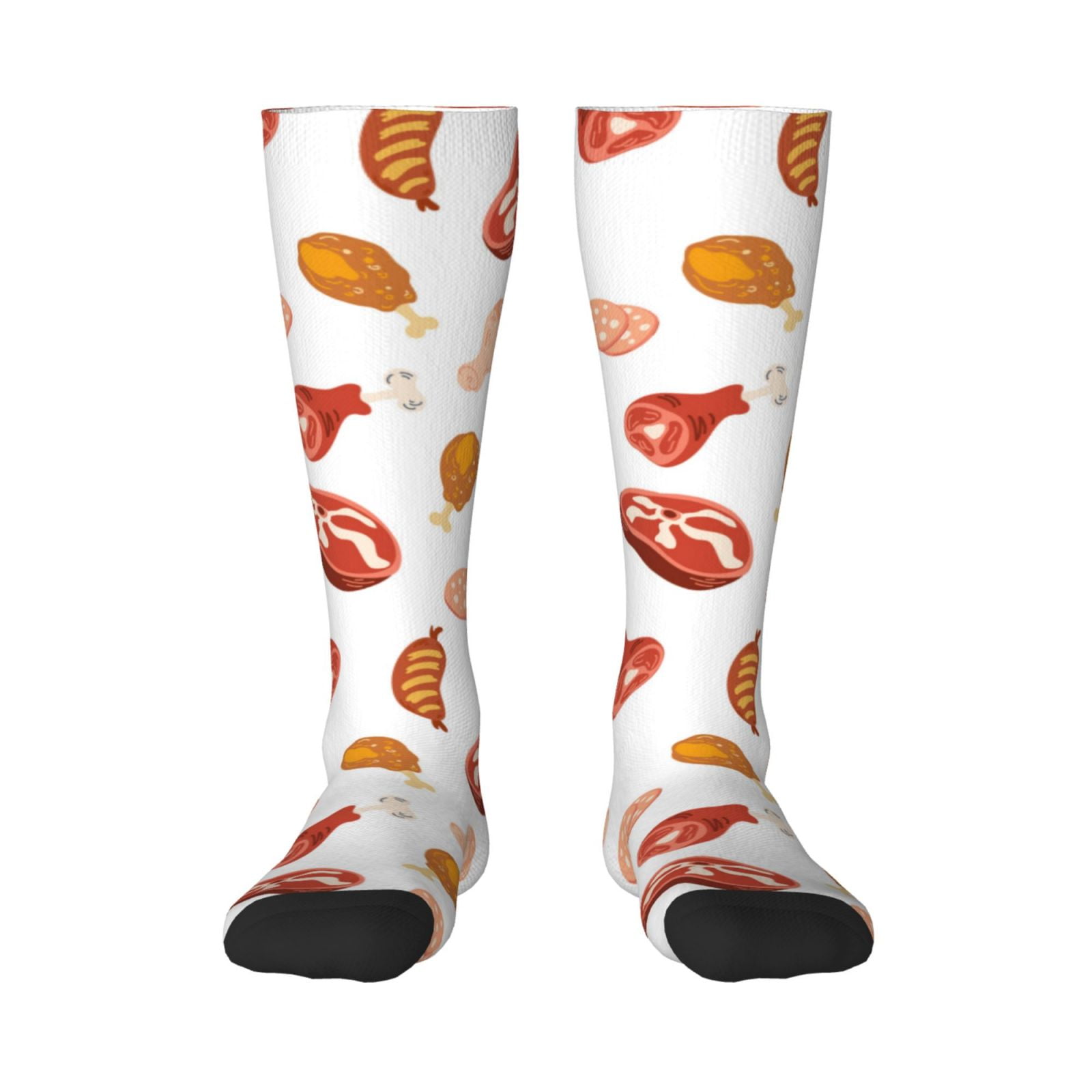 Athletic Socks Men Women， Steak Hot Dog Chicken Leg Print Knee High ...
