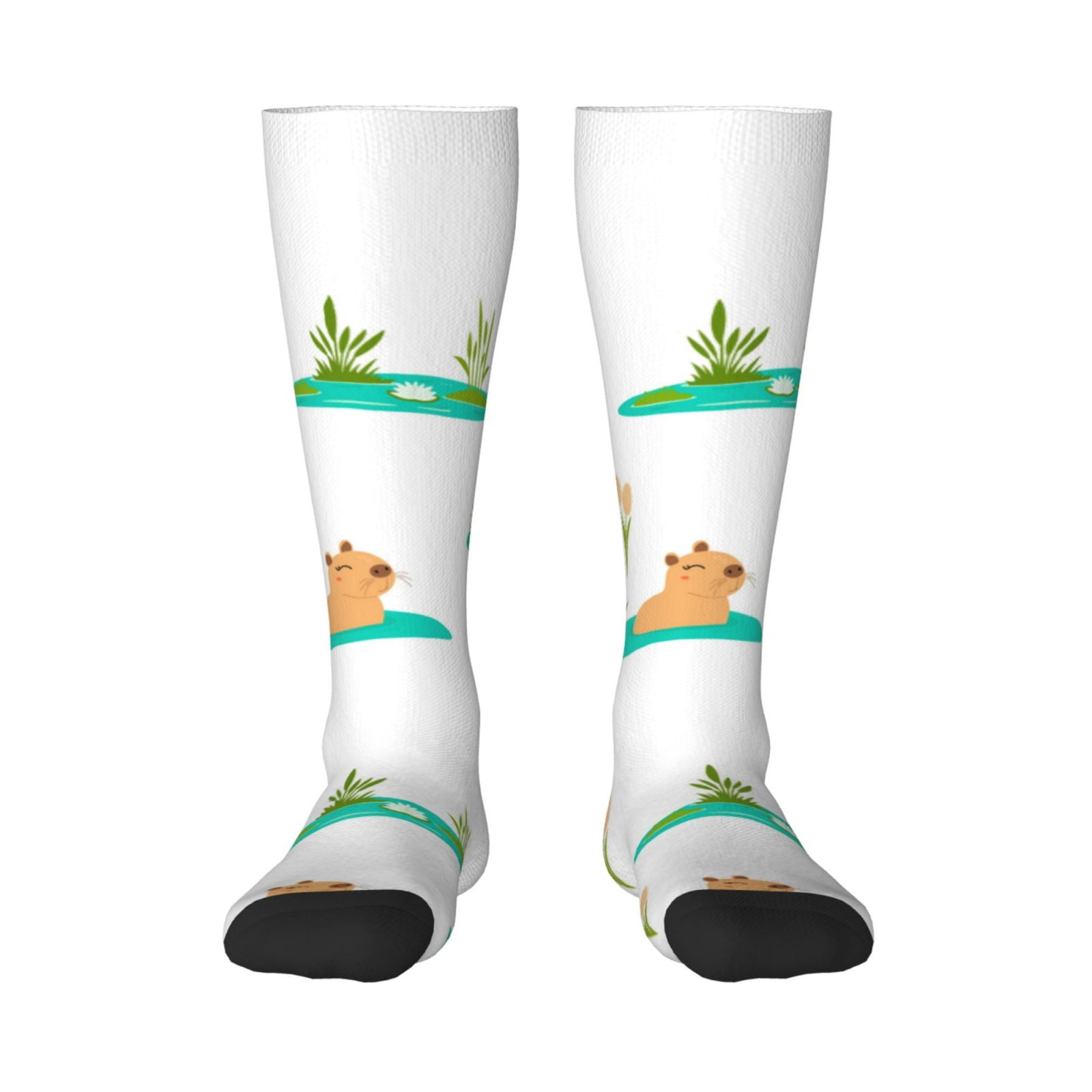Athletic Socks Men Women， Swim Cute Capybaras Knee High Socks, Calf Tube Football Socks, Long ...