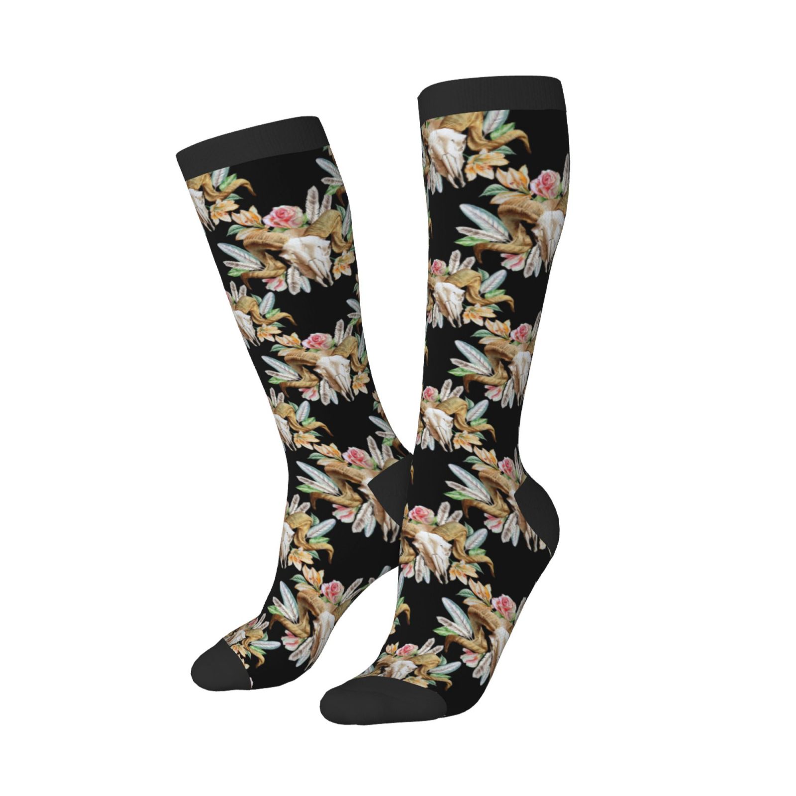 Athletic Socks Men Women - goat skull flowers feather vintage Knee High ...