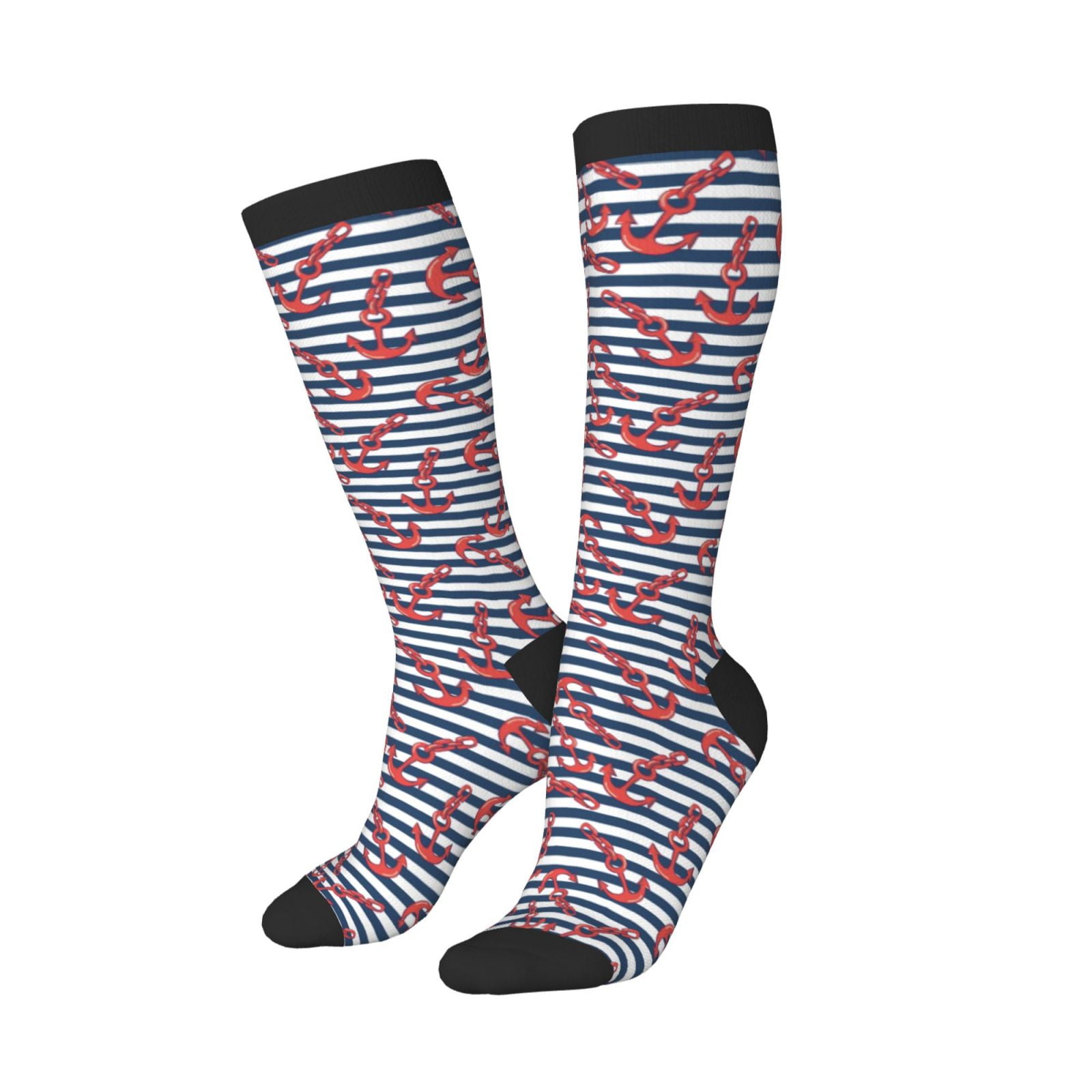Athletic Socks Men Women - vintage red anchor blue stripe Knee High Socks, Calf Tube Football ...
