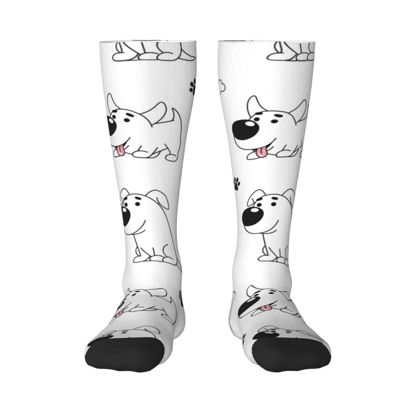Athletic Socks Men Women， white Dog Cute Knee High Socks, Calf Tube ...