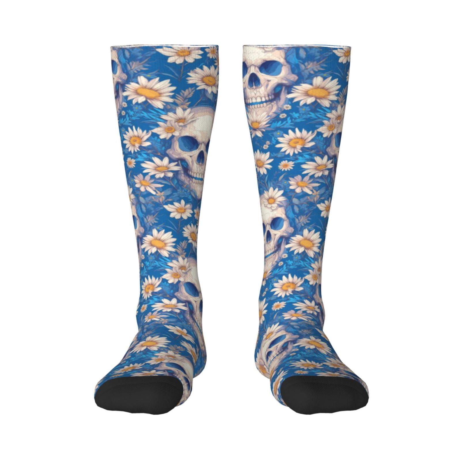 Athletic Socks Men Women， white Skull daisy in water Knee High Socks ...