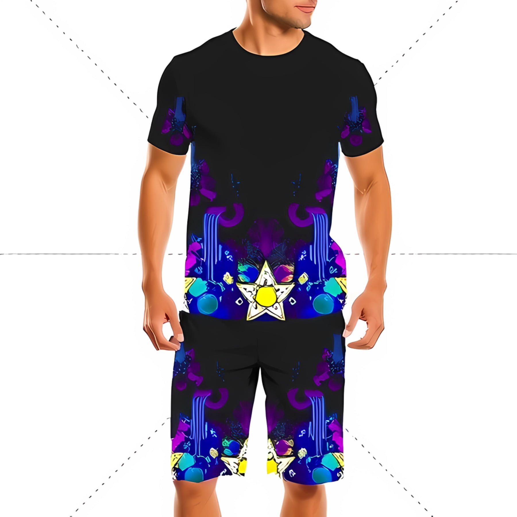 Athletic T-Shirt & Shorts Set - Abstract Design with Star Summer ...