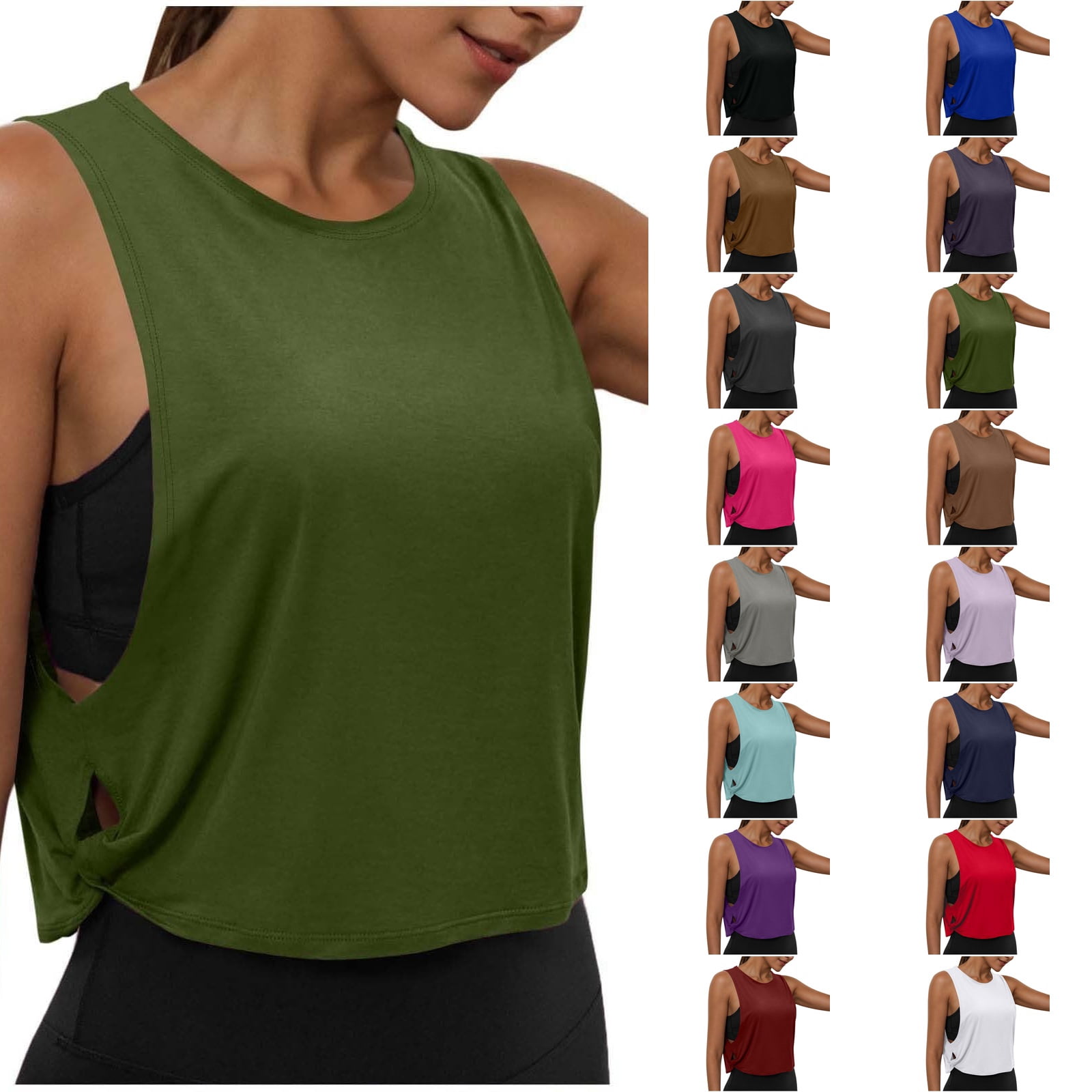 Athletic Tank Tops for Women Twist Knot Cut Out Side Slit Crop Tops ...
