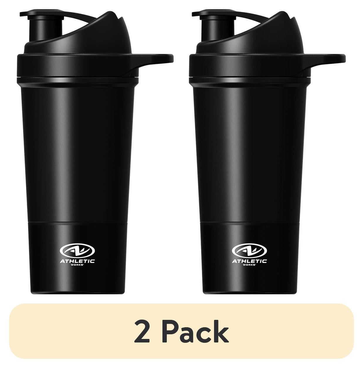 (2 pack) Athletic Works 24oz Stainless Steel Black Protein Drink Shaker ...