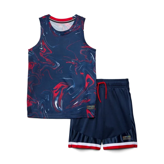 Athletic Works Boy's Active Basketball Tank Top and Shorts, 2-Piece Set ...