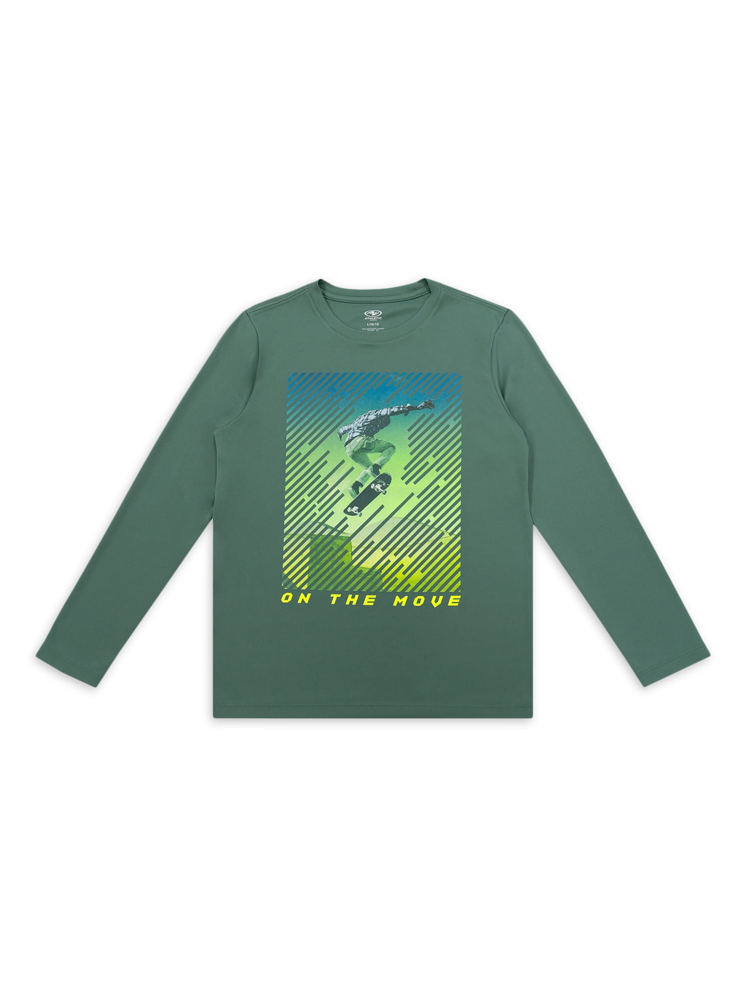 Athletic Works Boy's Long Sleeve Active Graphic T-Shirt, Sizes 4-18 ...