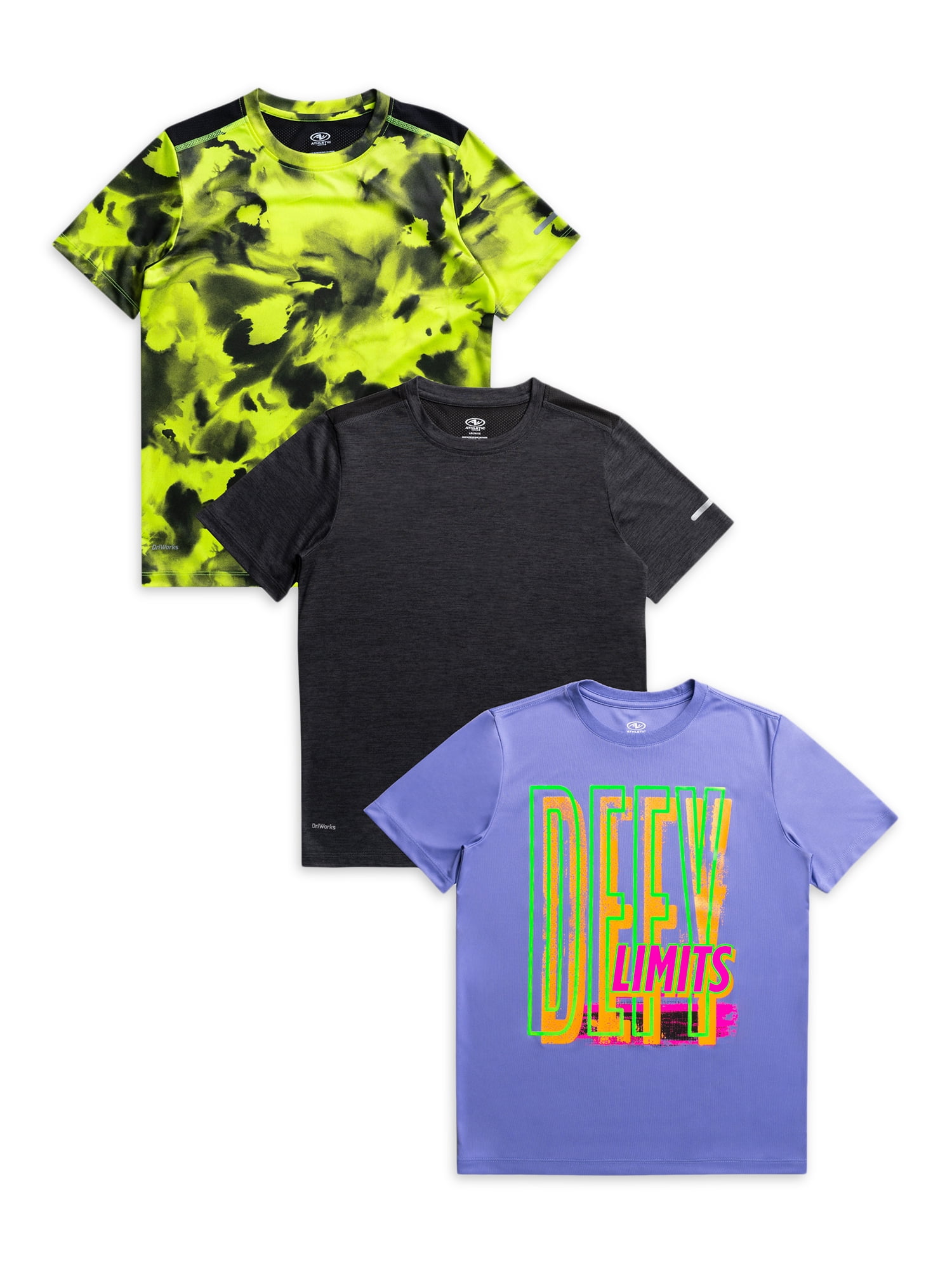 Athletic Works Boys Active Solid and Print Short Sleeve T-Shirts, 3 ...
