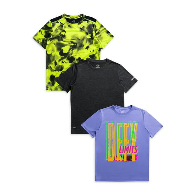 Athletic Works Boys Active Solid and Print Short Sleeve T-Shirts, 3 ...