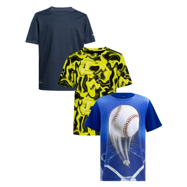Athletic Works Boys Active Solid and Print Short Sleeve T-Shirts, 3 ...