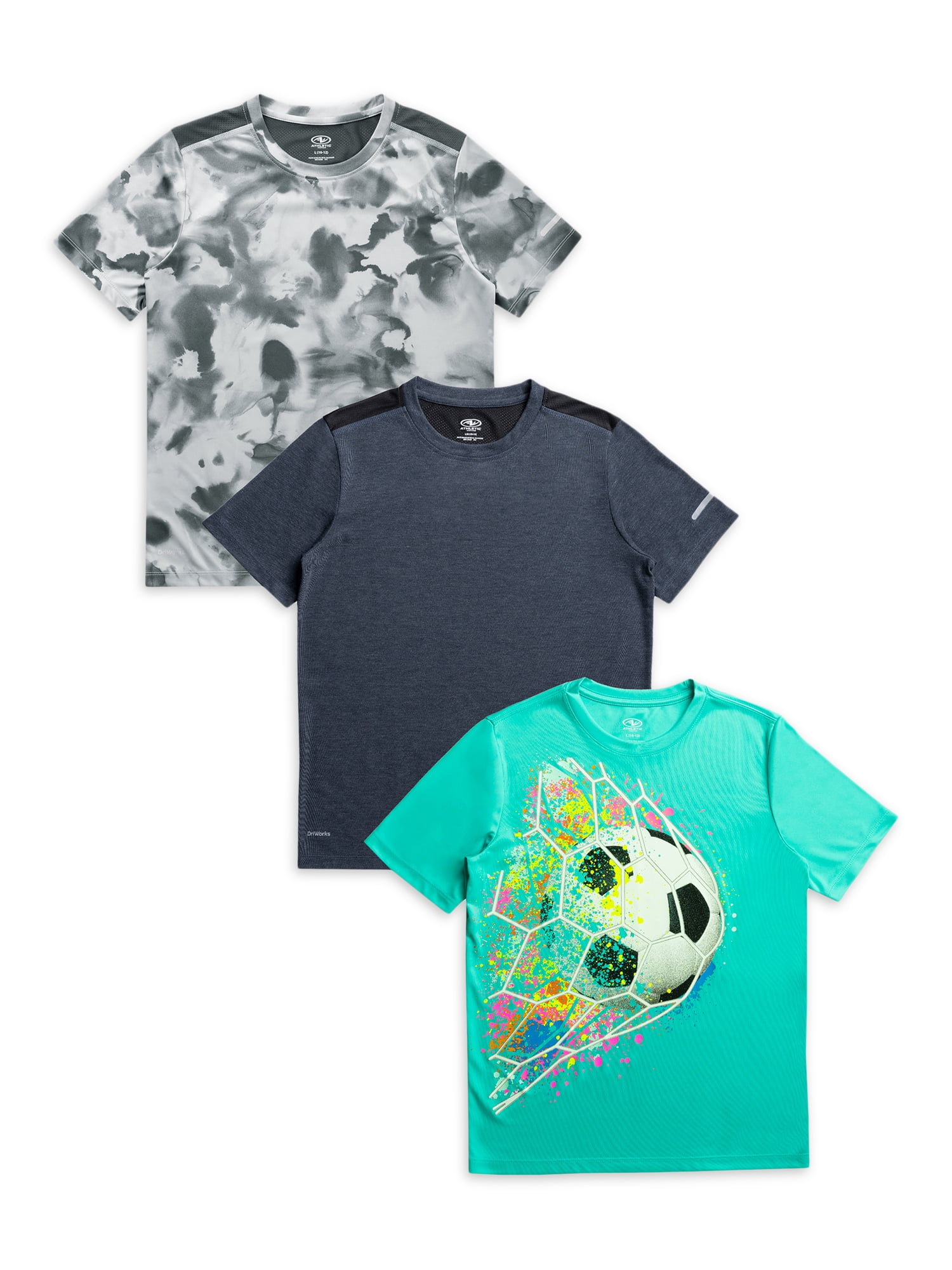 Athletic Works Boys Active Solid and Print Short Sleeve T-Shirts, 3 ...