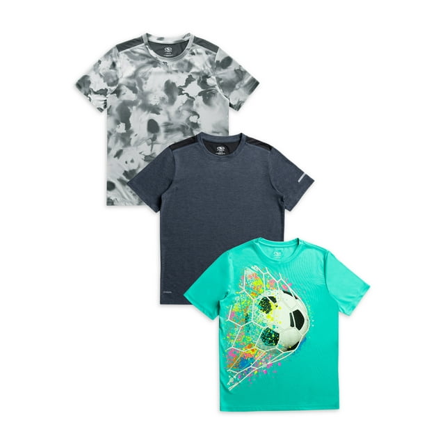 Athletic Works Boys Active Solid and Print Short Sleeve T-Shirts, 3 ...