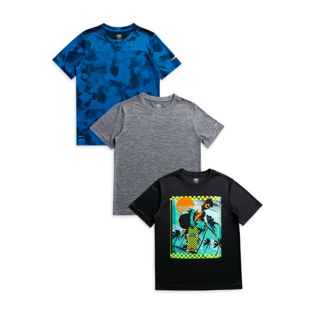 Athletic Works Boys Active Solid and Print Short Sleeve T-Shirts, 3 ...