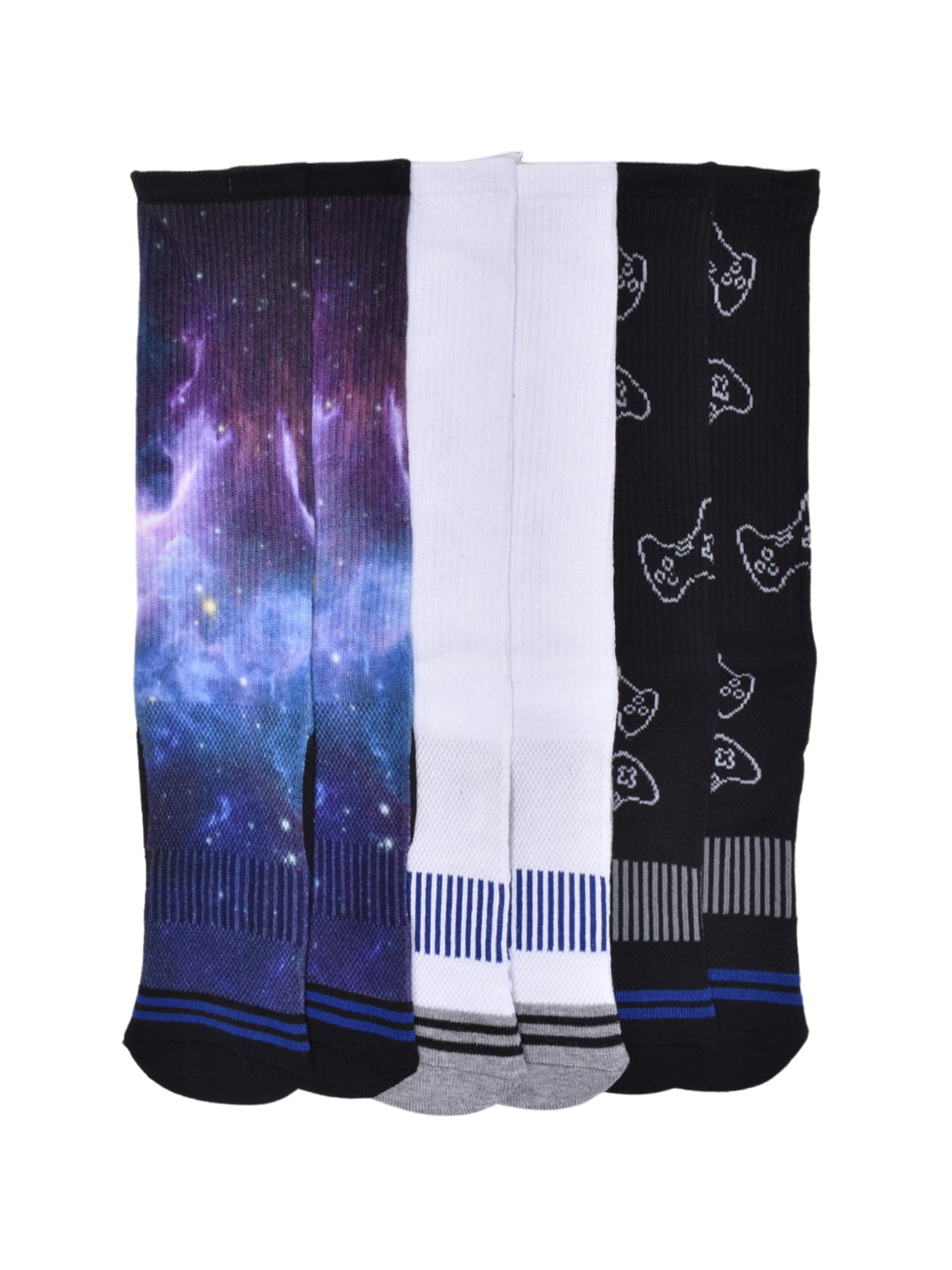 Athletic Works Boys Printed Crew Socks, 3-Pack Sock Shoe Size (4-8.5 ...