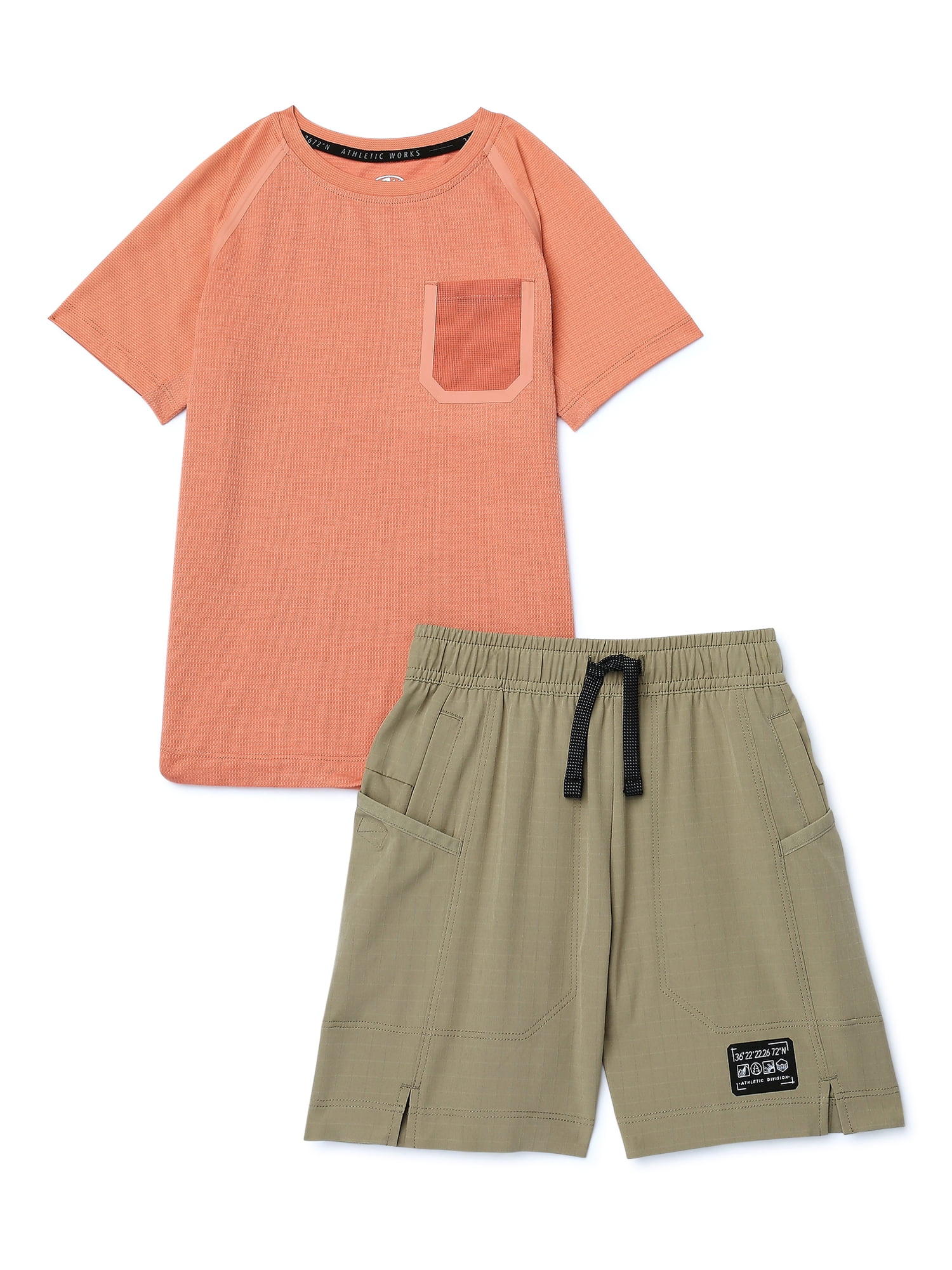 Athletic Works Boys Short Sleeve Pocket Tee and Ripstop Shorts Set, 2 ...