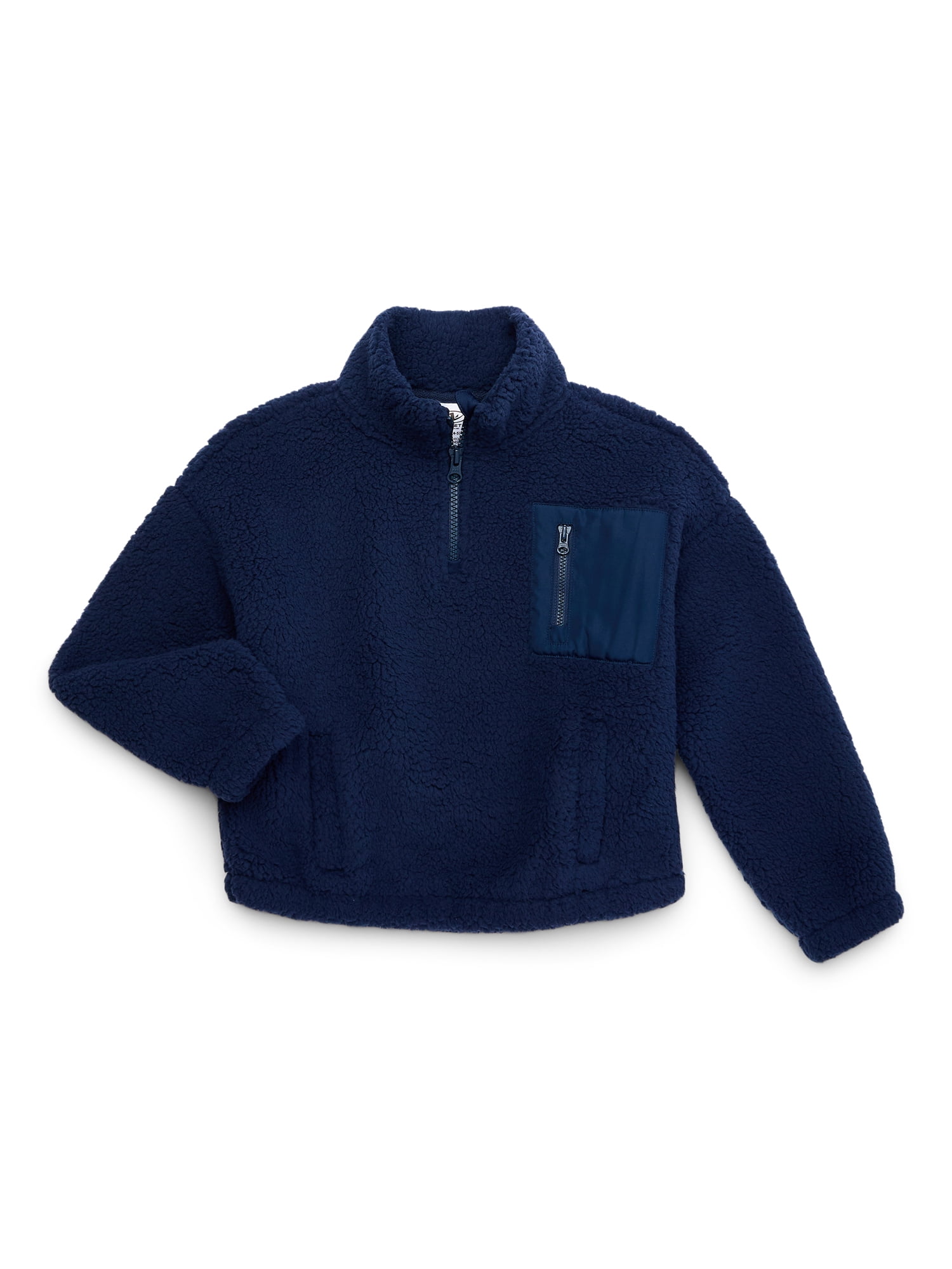 Athletic Works Girls Quarter Zip Faux Shearling Shacket, Sizes 4-18 ...