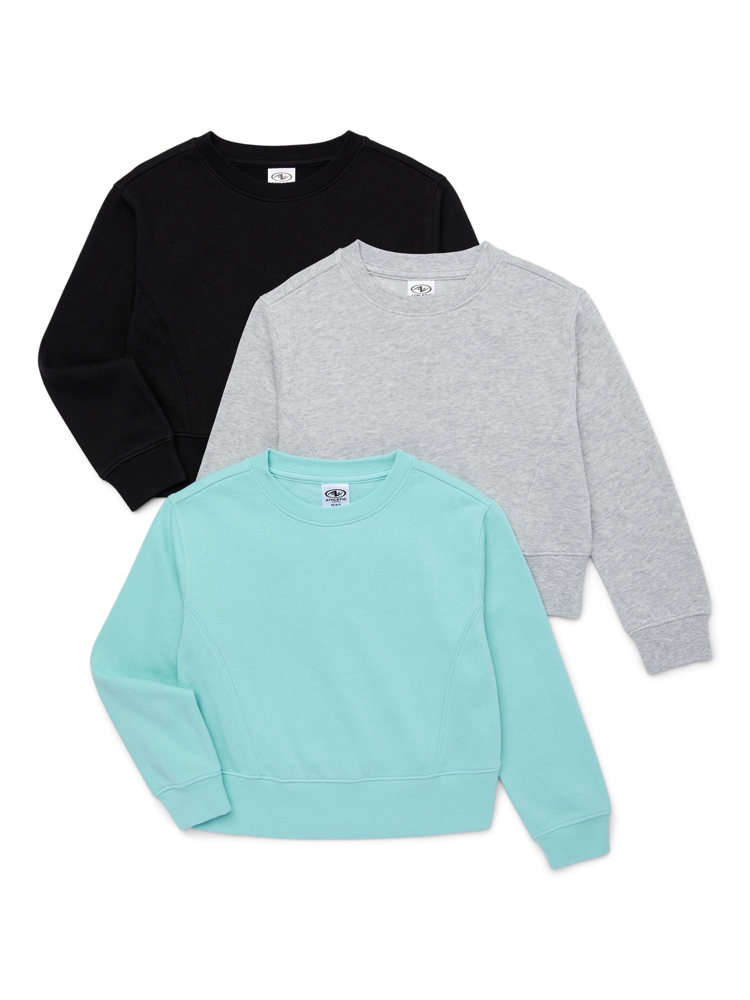 Athletic Works Girl's Active Fleece Sweatshirt, 3-Pack, Sizes 4-18 ...
