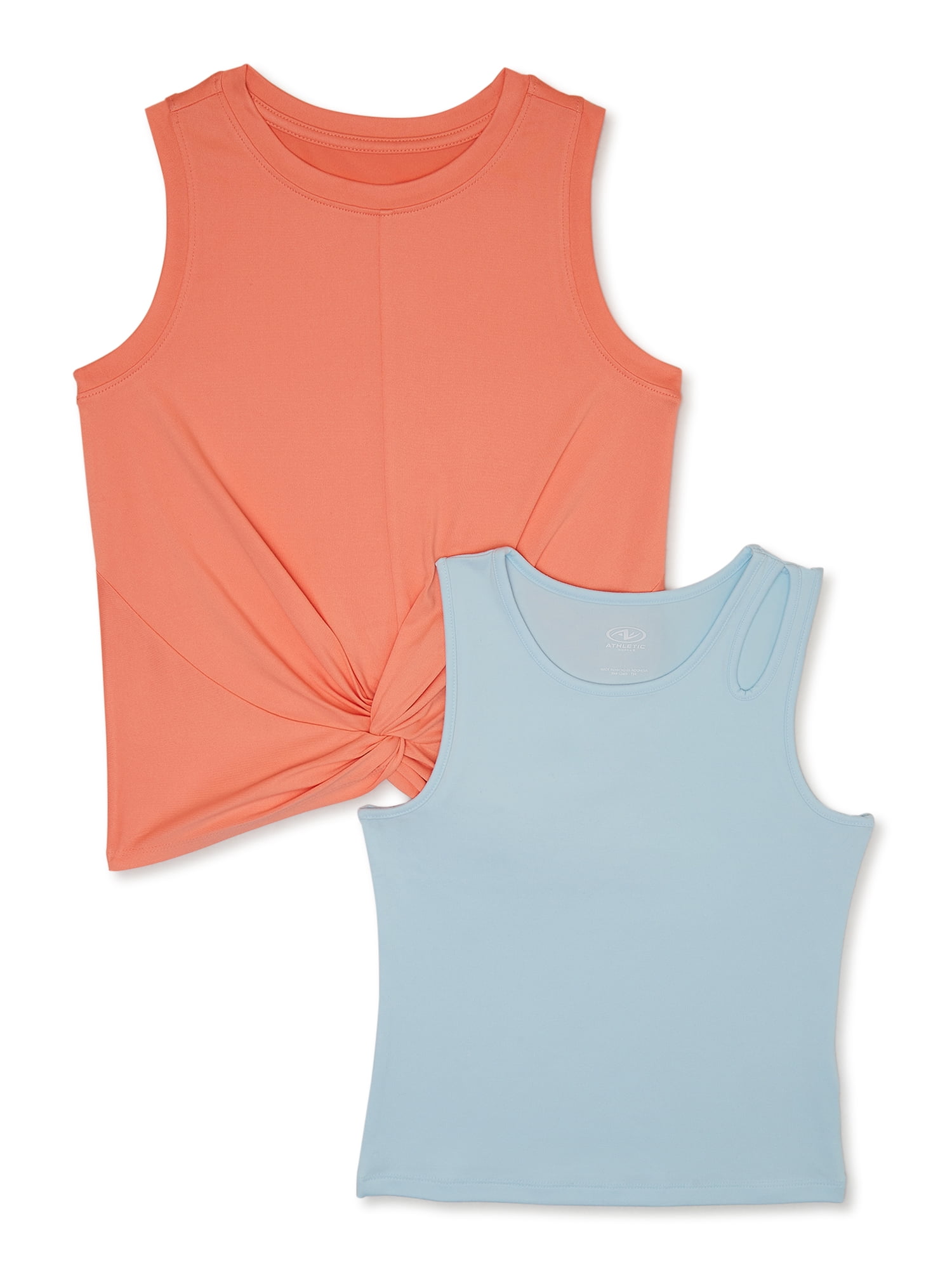 Athletic Works Girl's Active Teardrop and Knotted Tanks, 2-Pack, Sizes ...