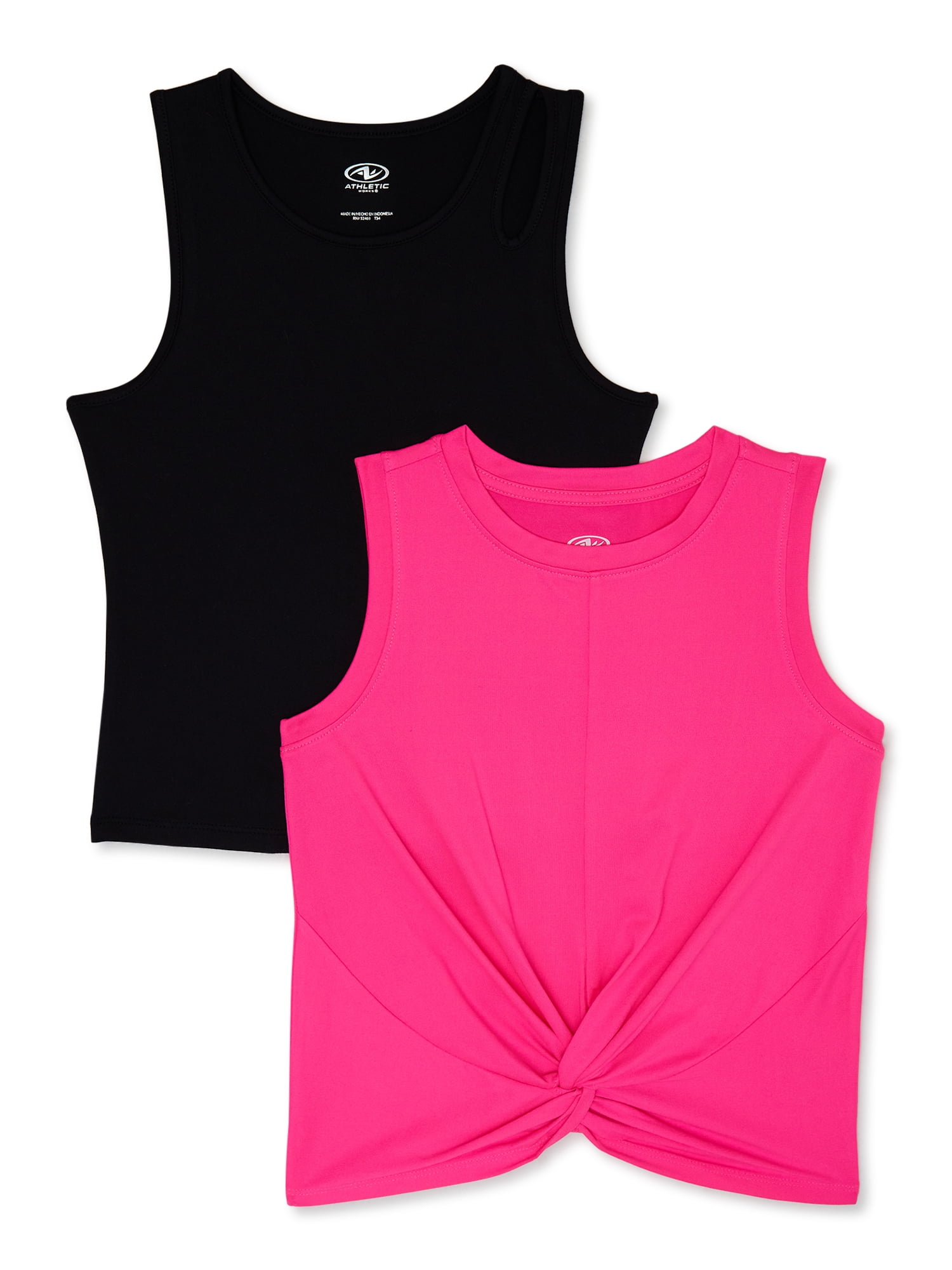 Athletic Works Girls 2 Pack Teardrop and Knotted Tanks, Sizes (6-18Plus ...