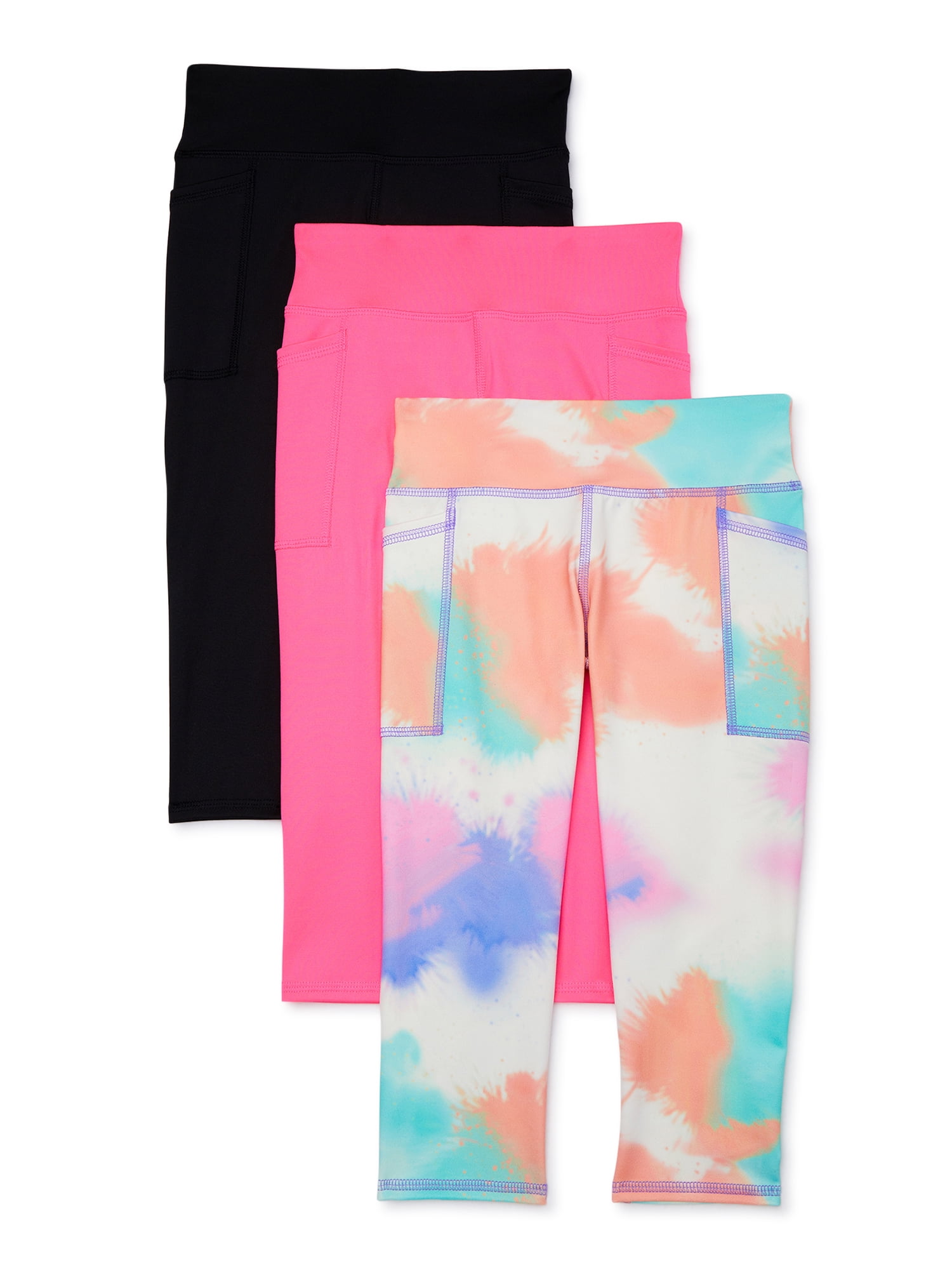 Athletic Works Girls Active Capri Legging, 3-Pack, Sizes 4-18 & Plus ...