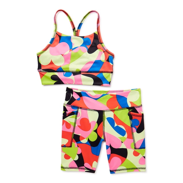 Athletic Works Girls Active Fashion Bra & Bike Short Set, Sizes 4-18 ...