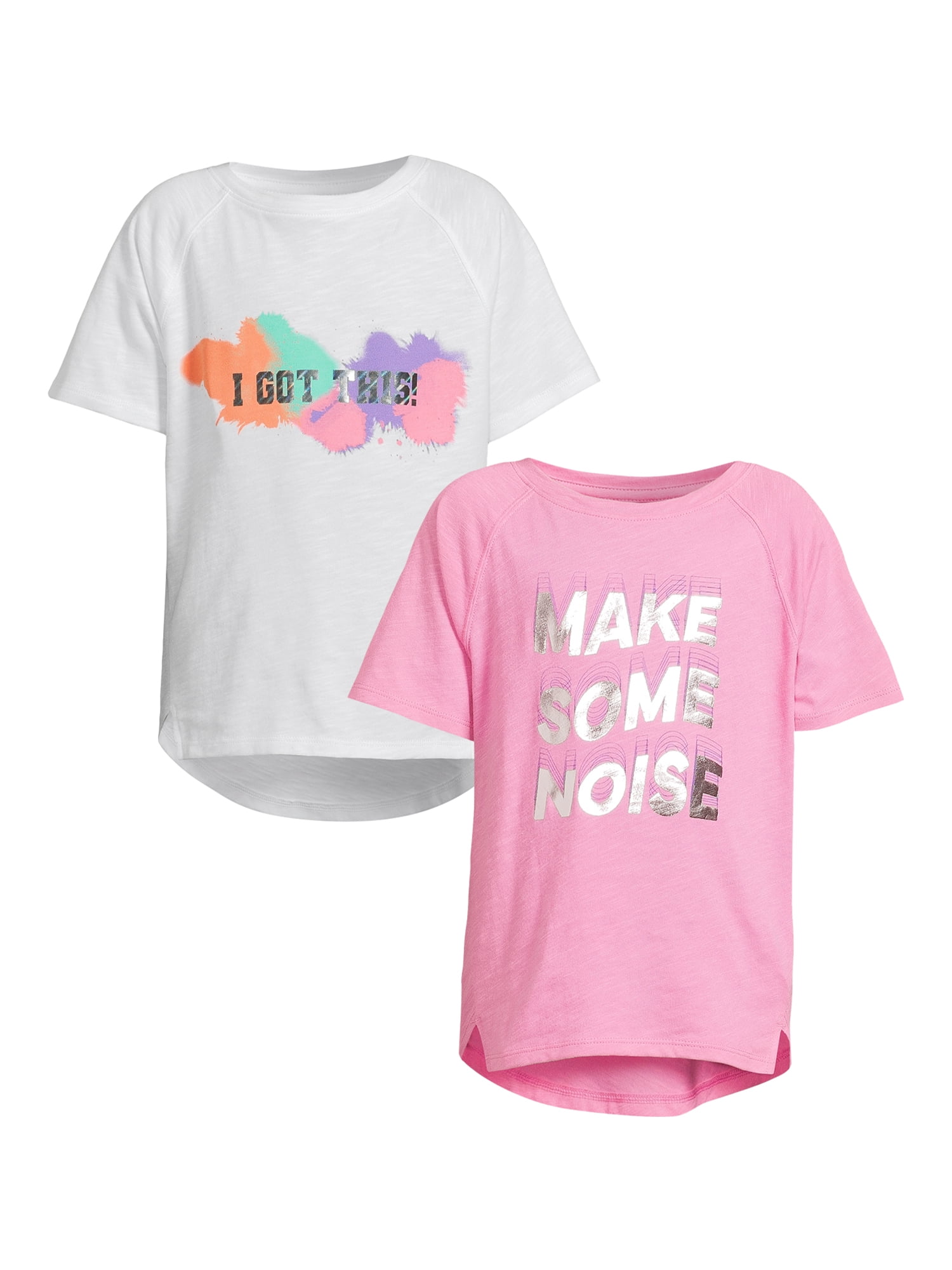 Athletic Works Girls' Active Graphic Tee with Short Sleeves, 2-Pack ...