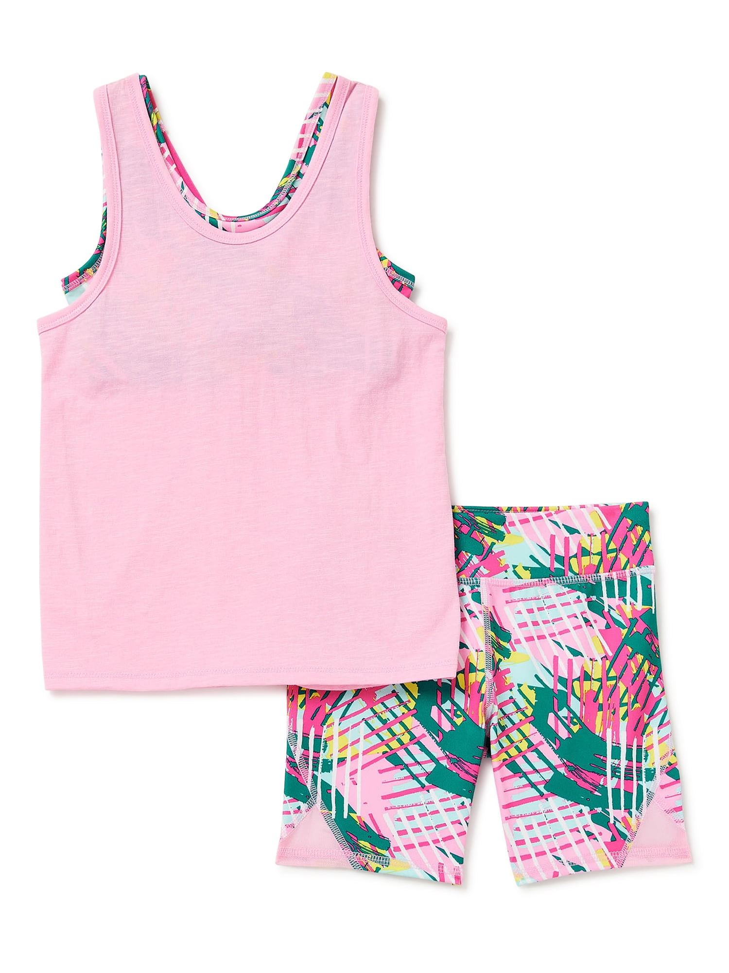 Athletic Works Girls Active Tank Top and Printed Bike Shorts, 2-Piece ...