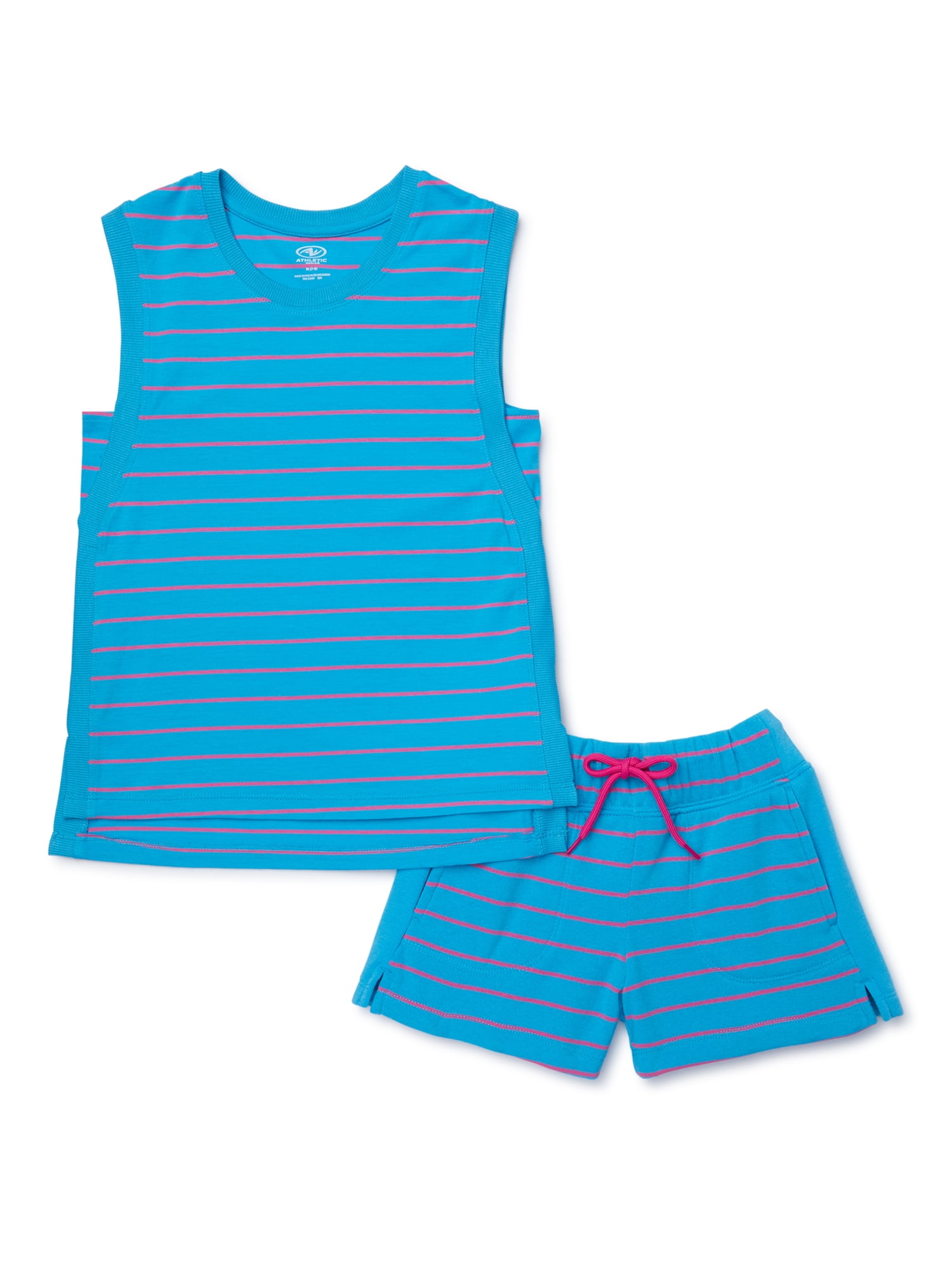 Athletic Works Girls Athleisure Striped Tank Top and French Terry ...