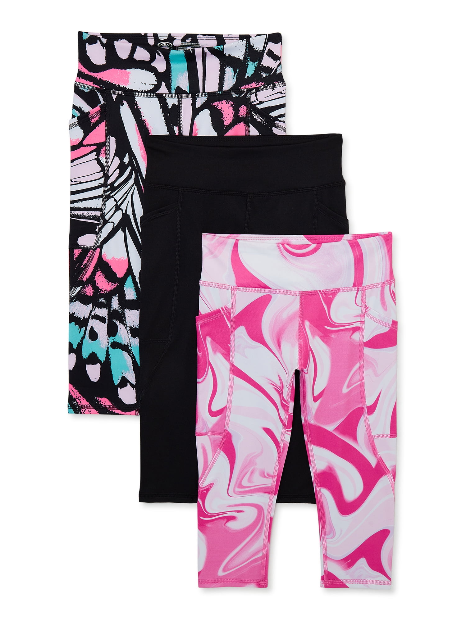 Athletic Works Girls Capri Leggings, 3-Pack, Sizes 4-18 & Plus ...