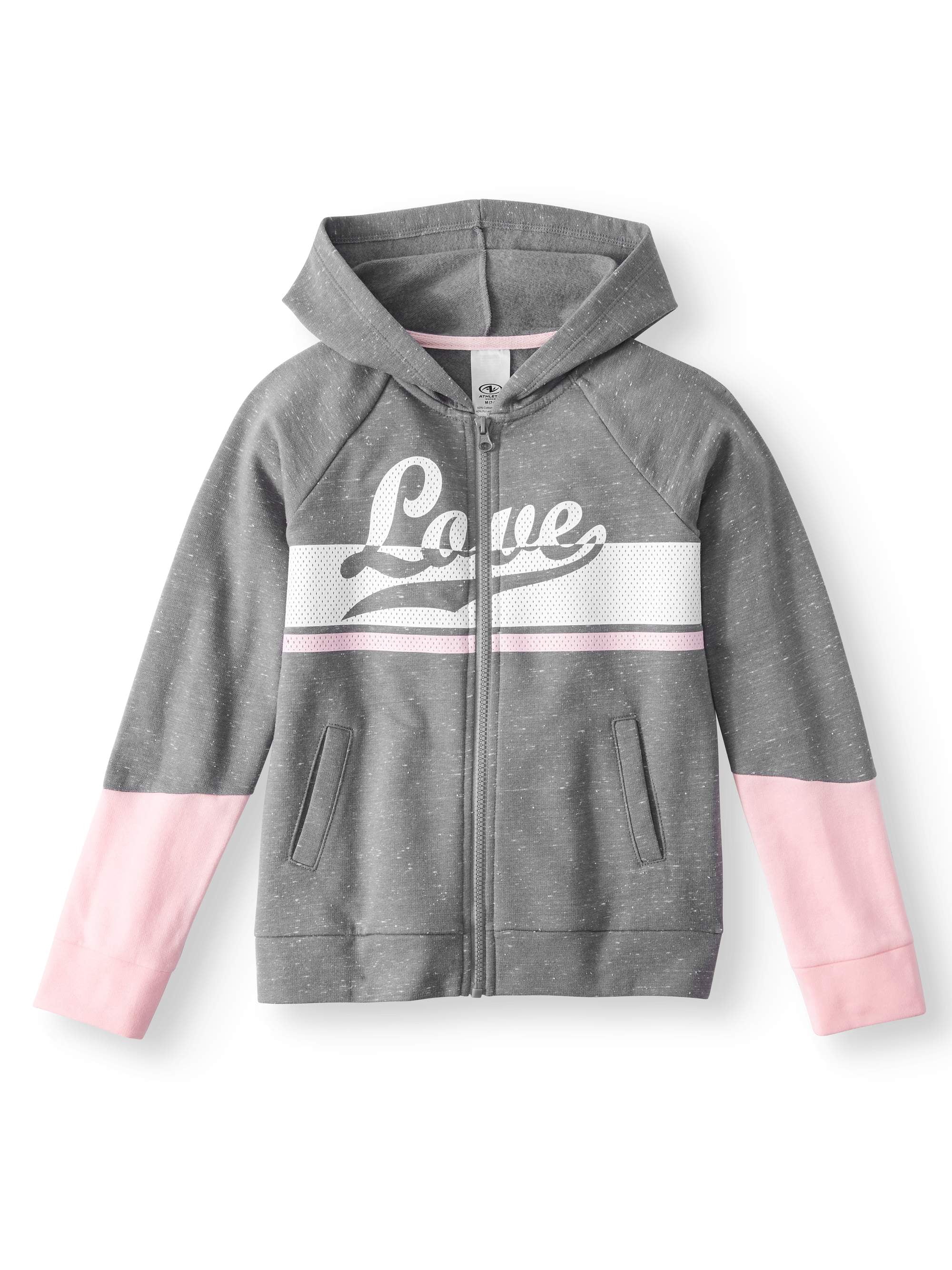 Athletic Works Girls' Colorblock Graphic Fleece Hoodie - Walmart.com