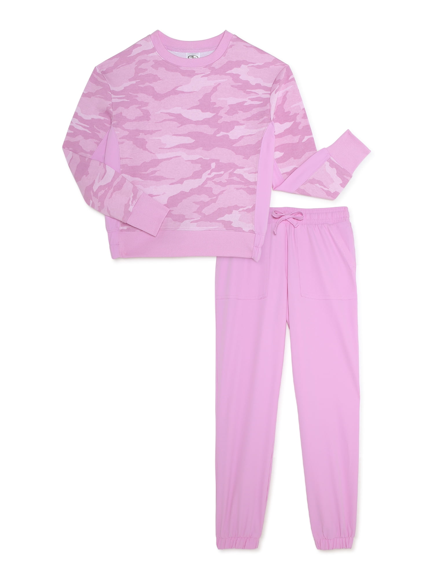 Athletic Works Girls Crewneck Sweatshirt and Woven Joggers, 2-Piece ...