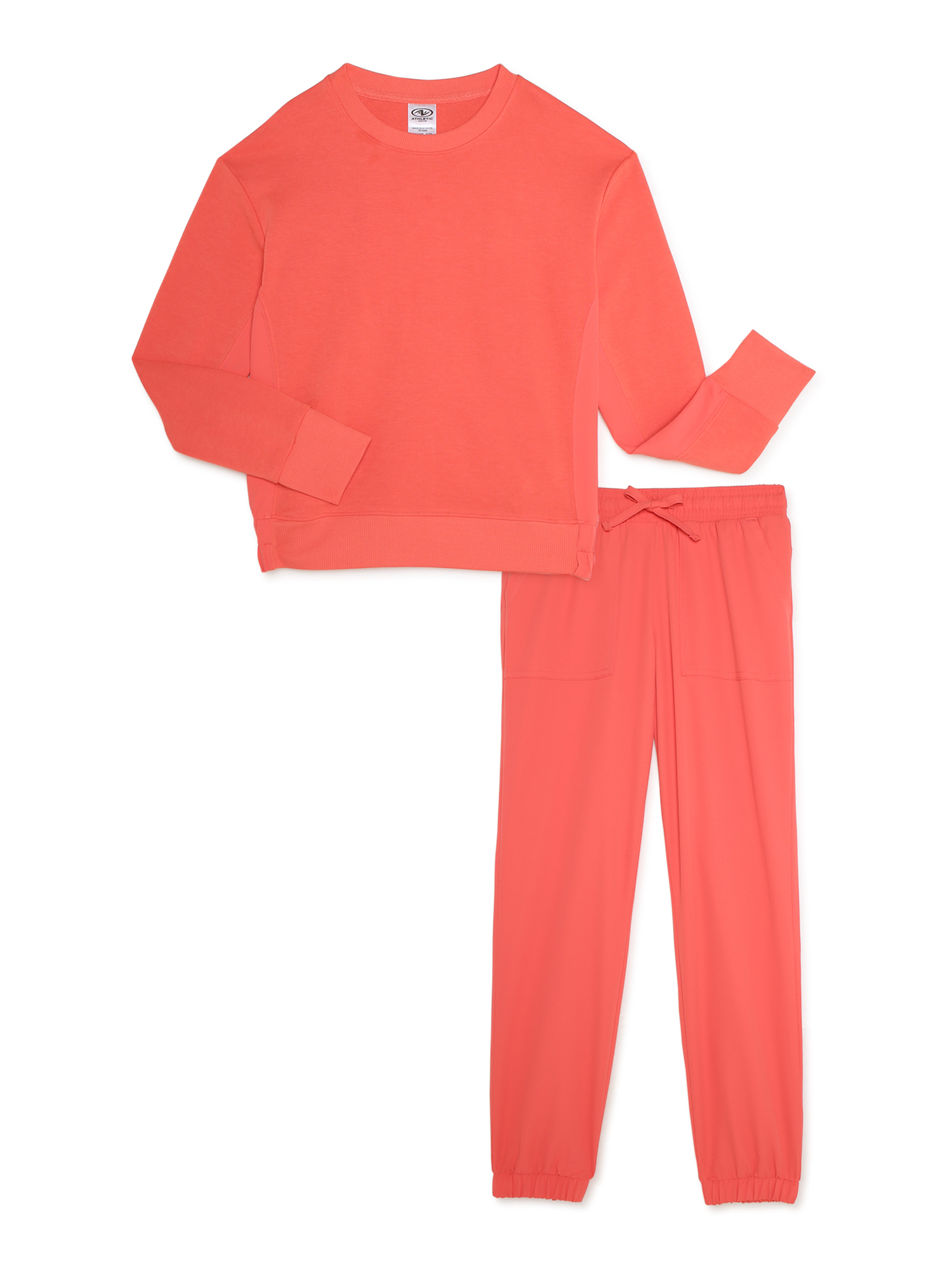 Athletic Works Girls Crewneck Sweatshirt and Woven Joggers, 2-Piece ...