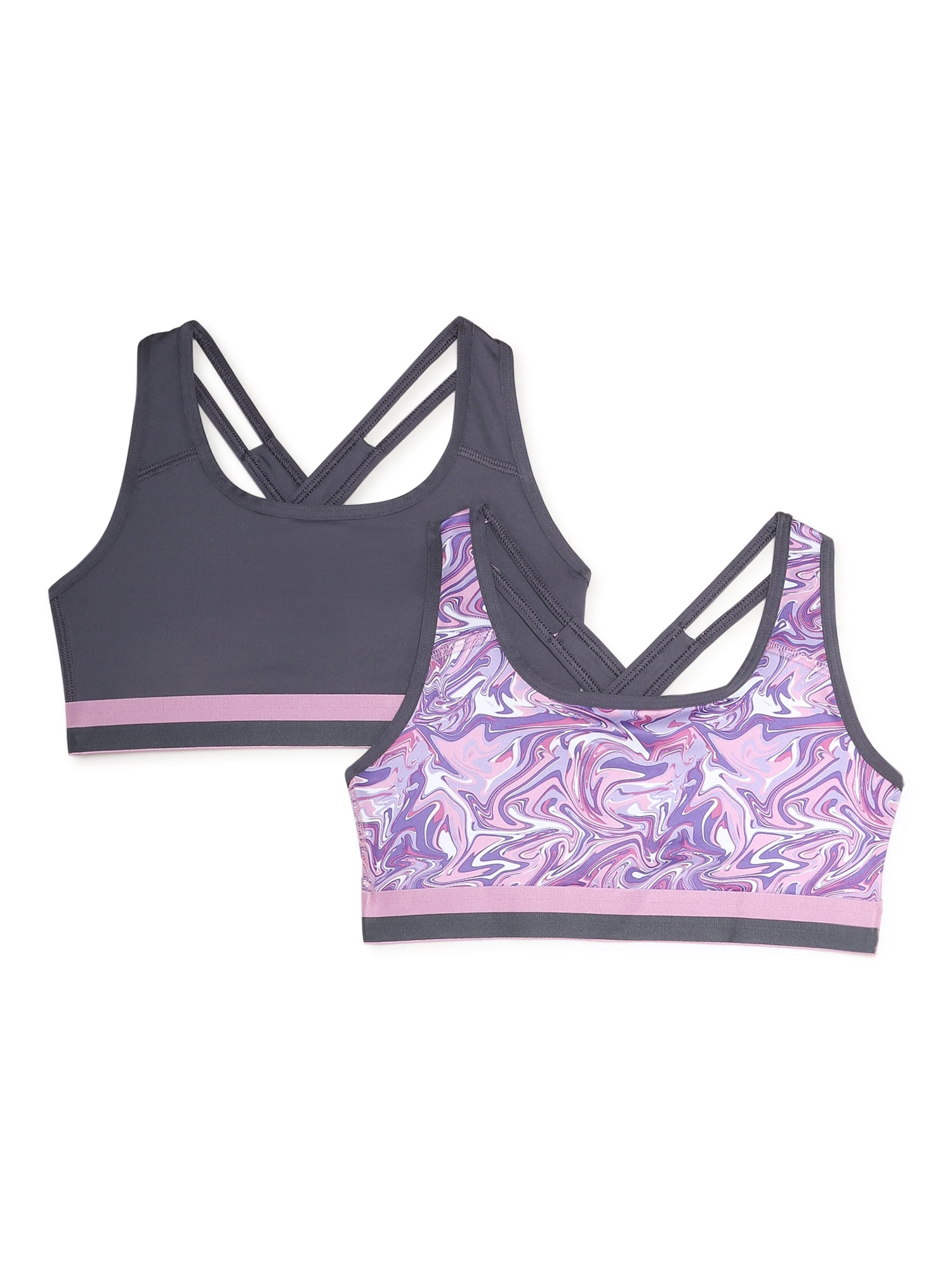 Athletic Works Girls Cross-Back Sports Bras 2-Pack, Sizes S-2XL ...