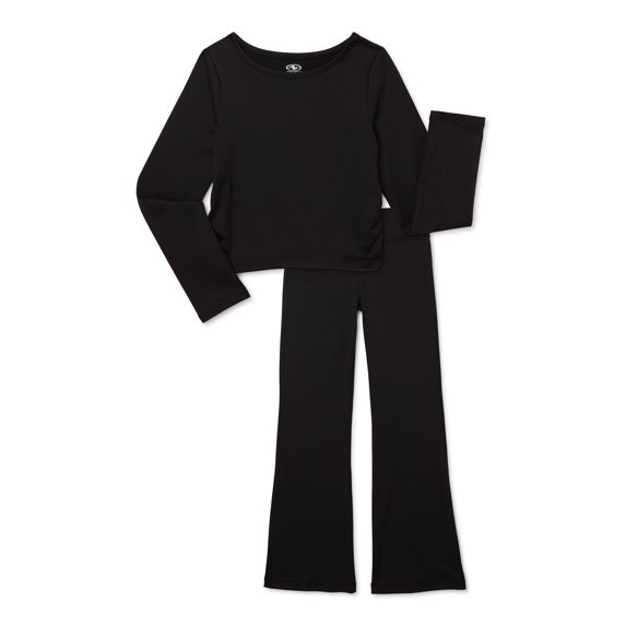 Athletic Works Girls Long Sleeve Ruched Top & Flare legging set, Sizes ...
