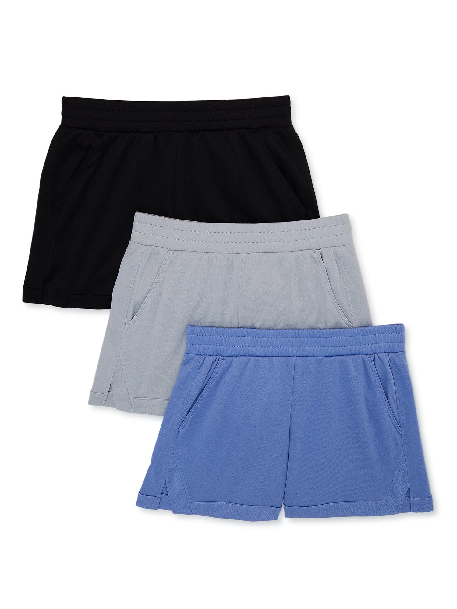 Athletic Works Girls Mesh Active Shorts, 3-Pack, Sizes 4-18 & Plus ...