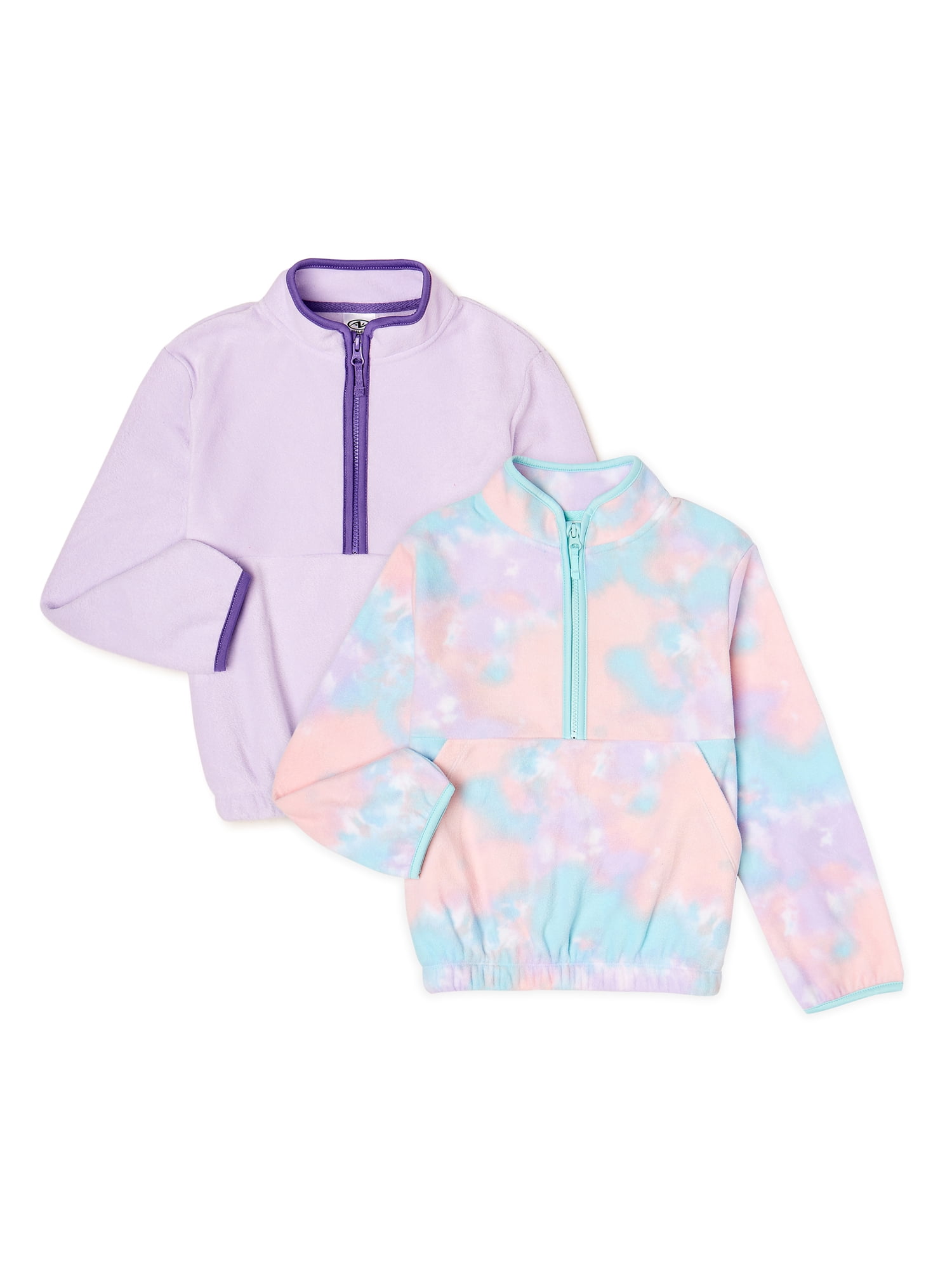 Athletic Works Girls Microfleece Half-Zip Pullover Sweatshirt, 2-Pack ...