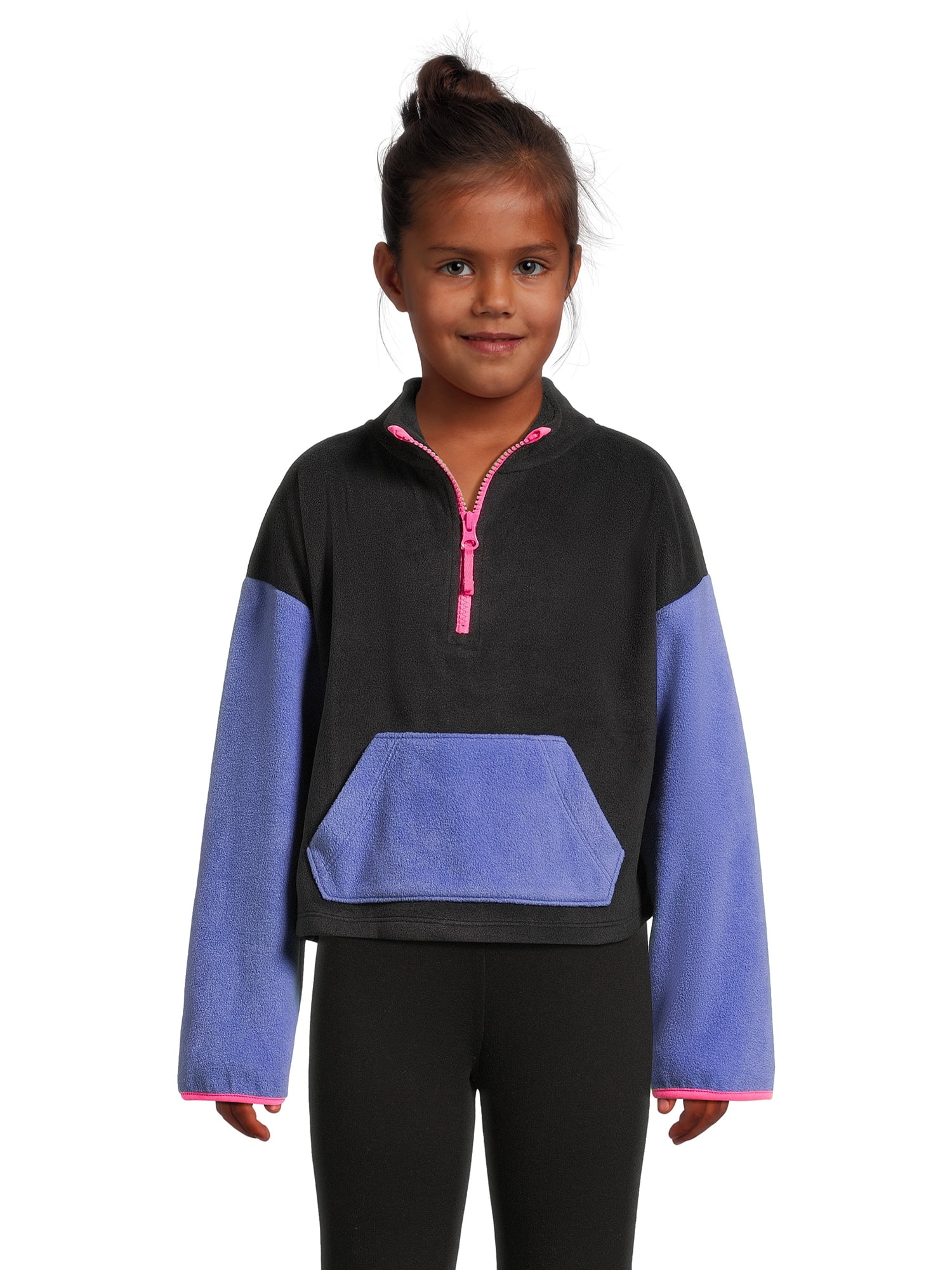Athletic Works Girls Microfleece Quarter-Zip Pullover, Color Block ...