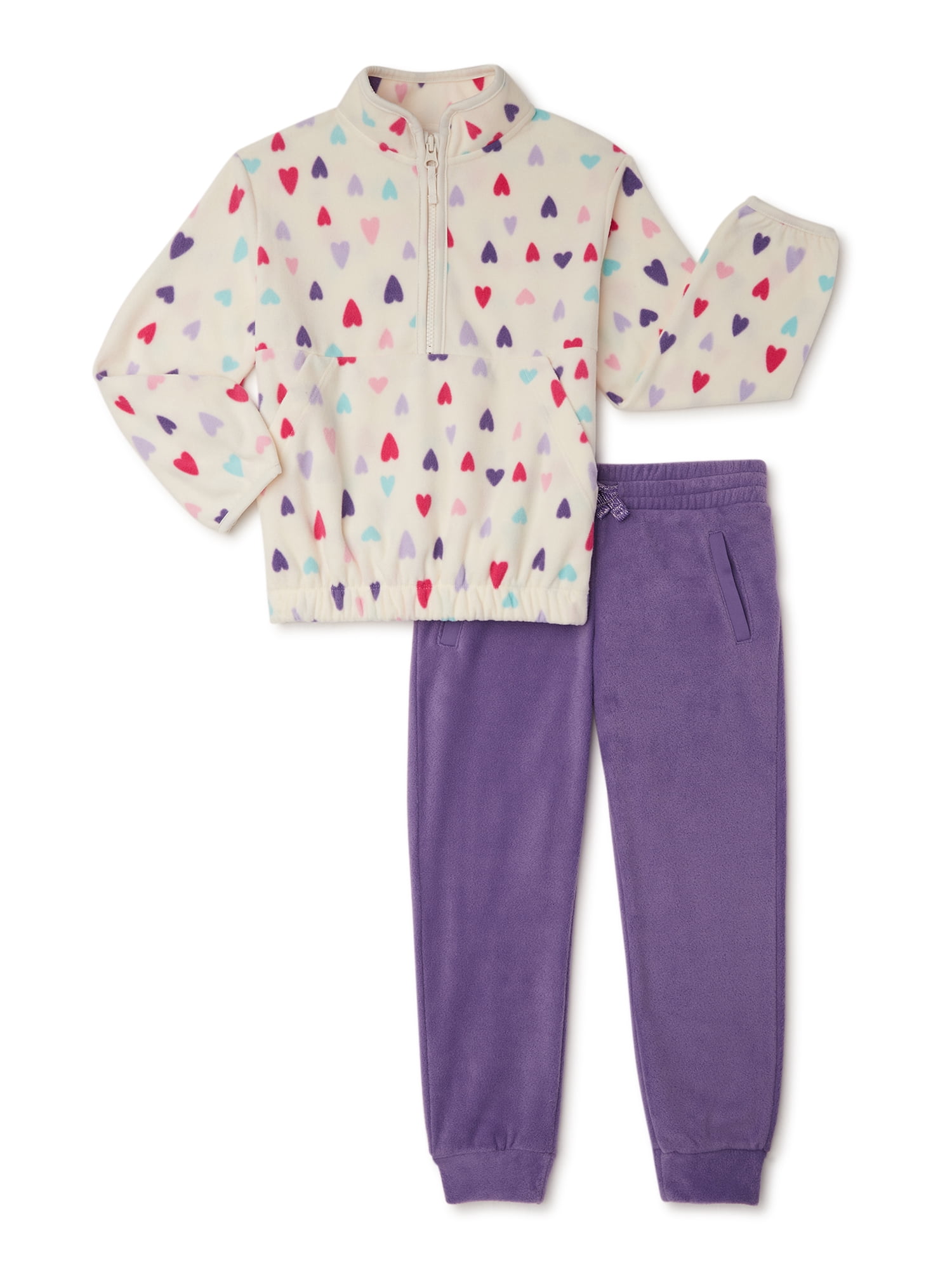 Athletic Works Girls Printed Microfleece Half-Zip Pullover and Jogger ...