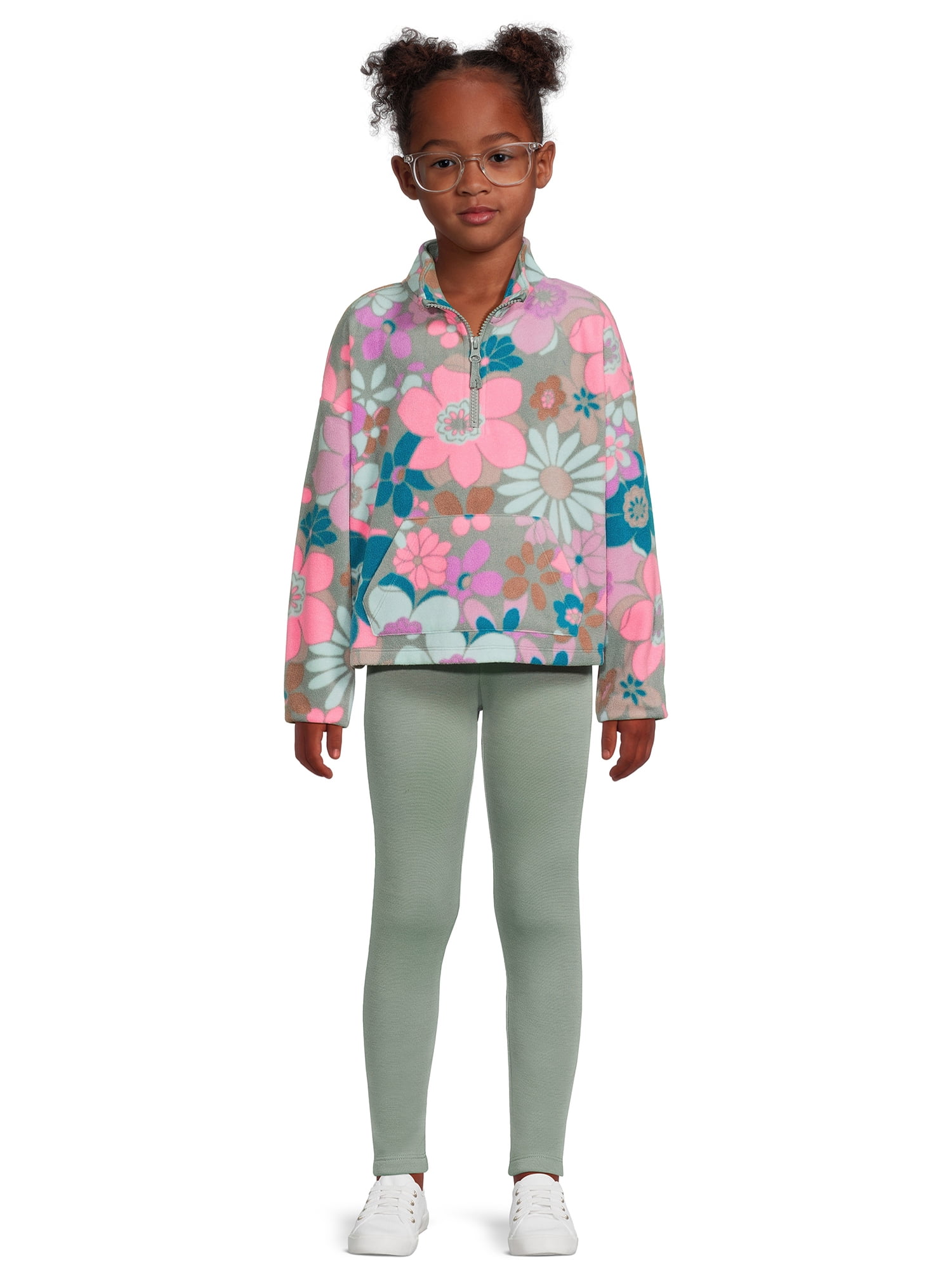 Athletic Works Girls Cozy Legging & Quarter Zip Top Set - Walmart.com