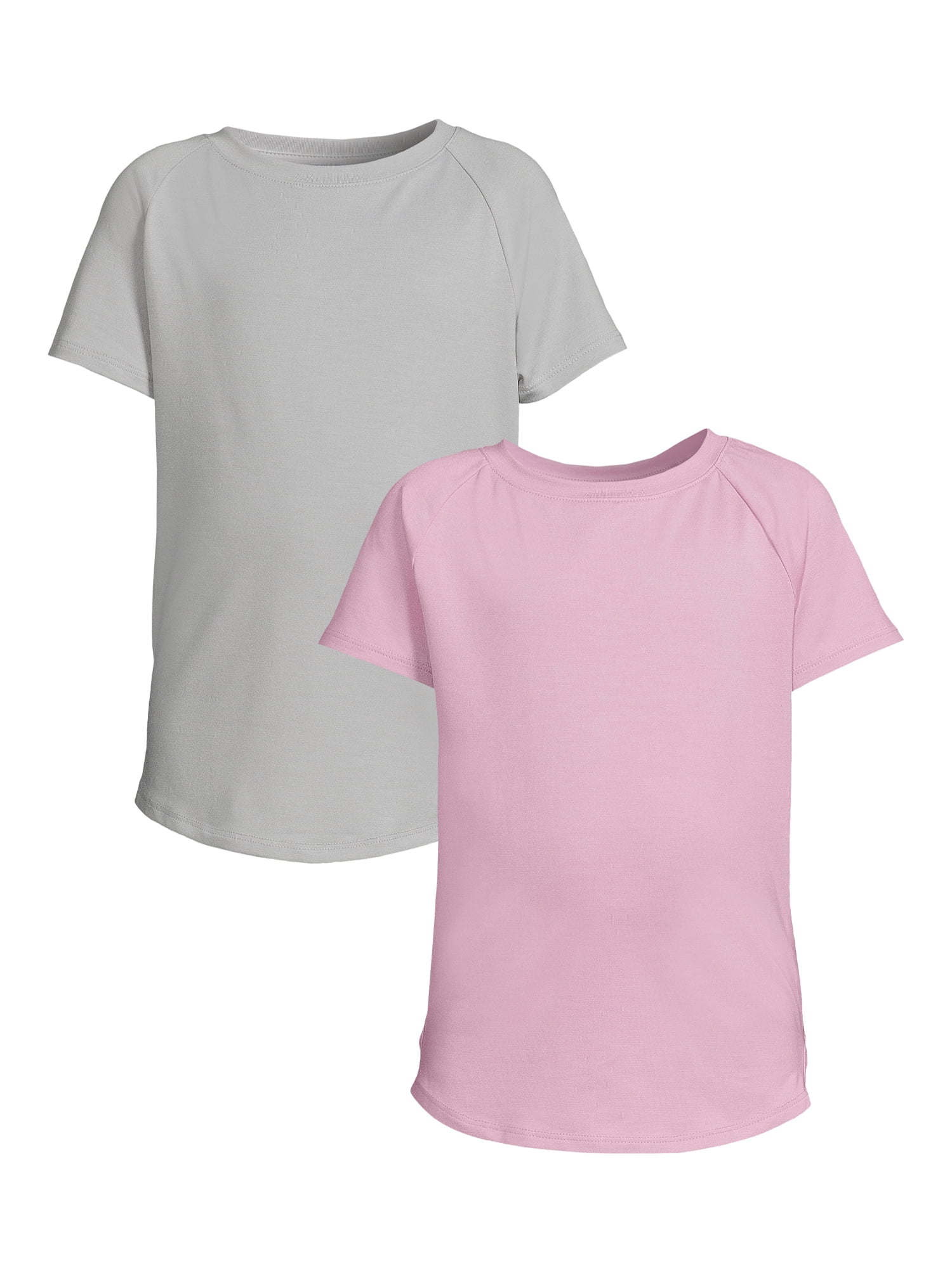 Athletic Works Girls T-Shirt with Short Sleeves, 2-Pack, Sizes 4-18 ...