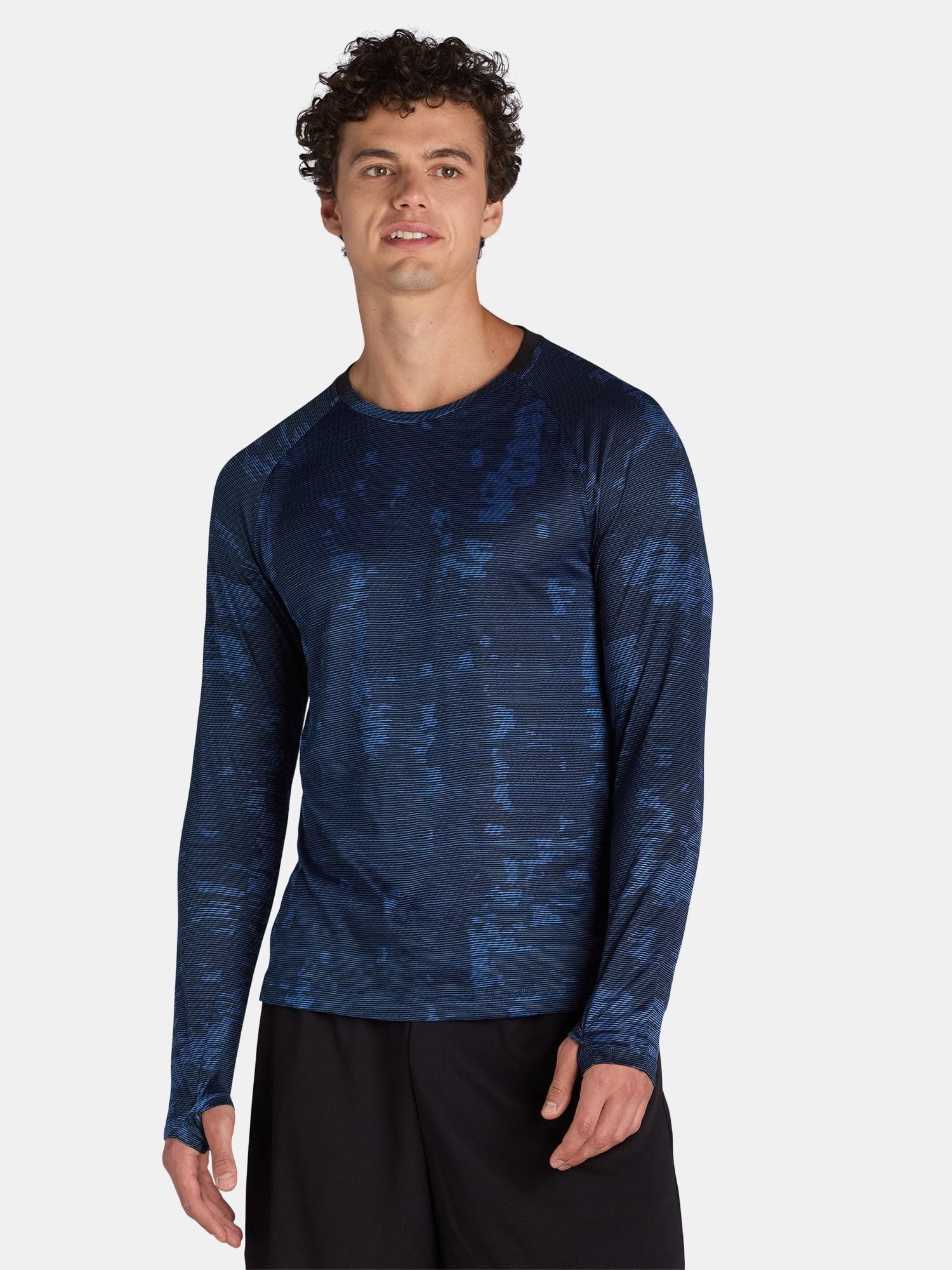 Athletic Works Men's Jacquard Active Tee with Long Sleeves, Sizes S-3XL ...