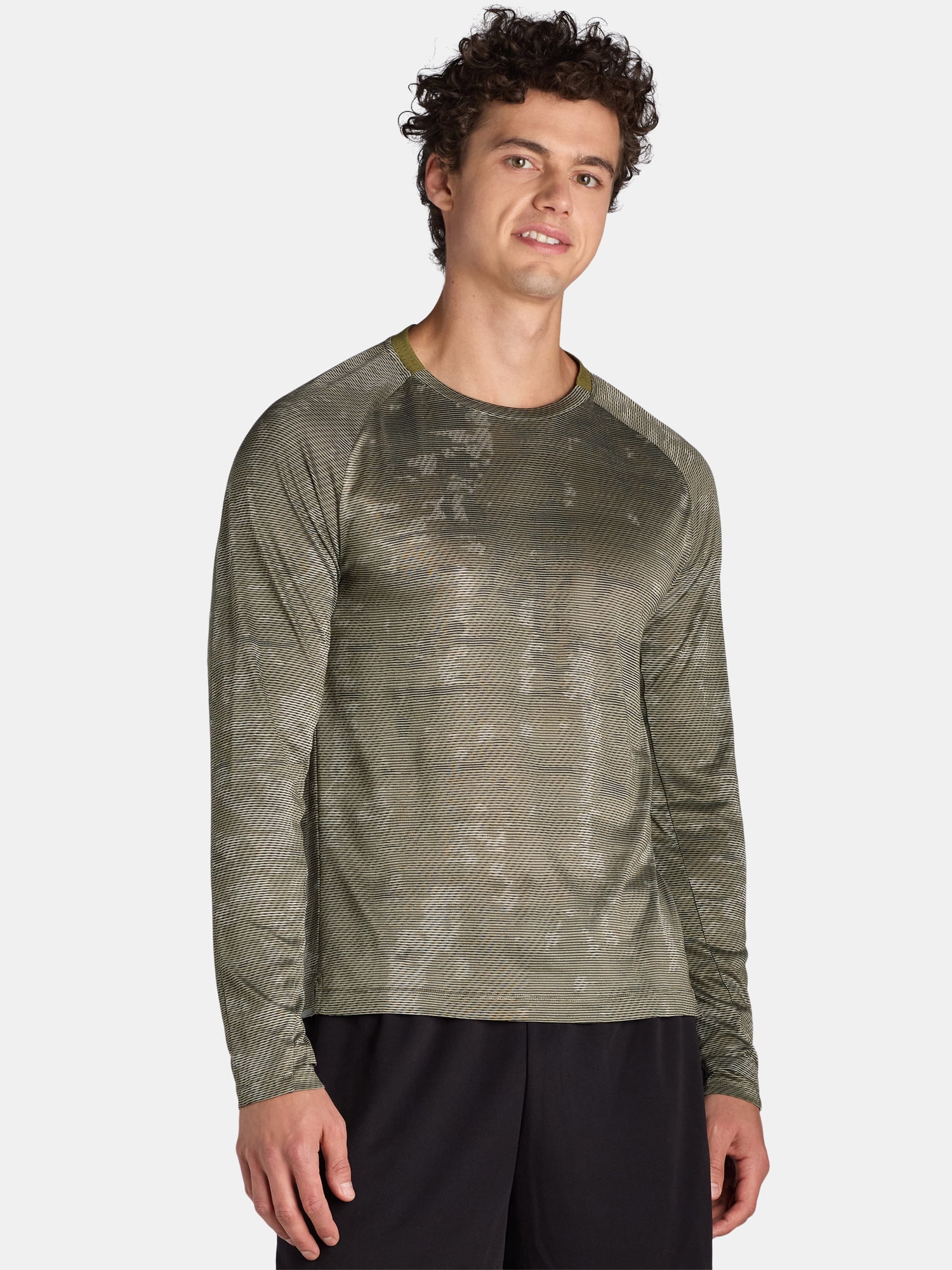 Athletic Works Men's Jacquard Active Tee with Long Sleeves, Sizes S-3XL ...