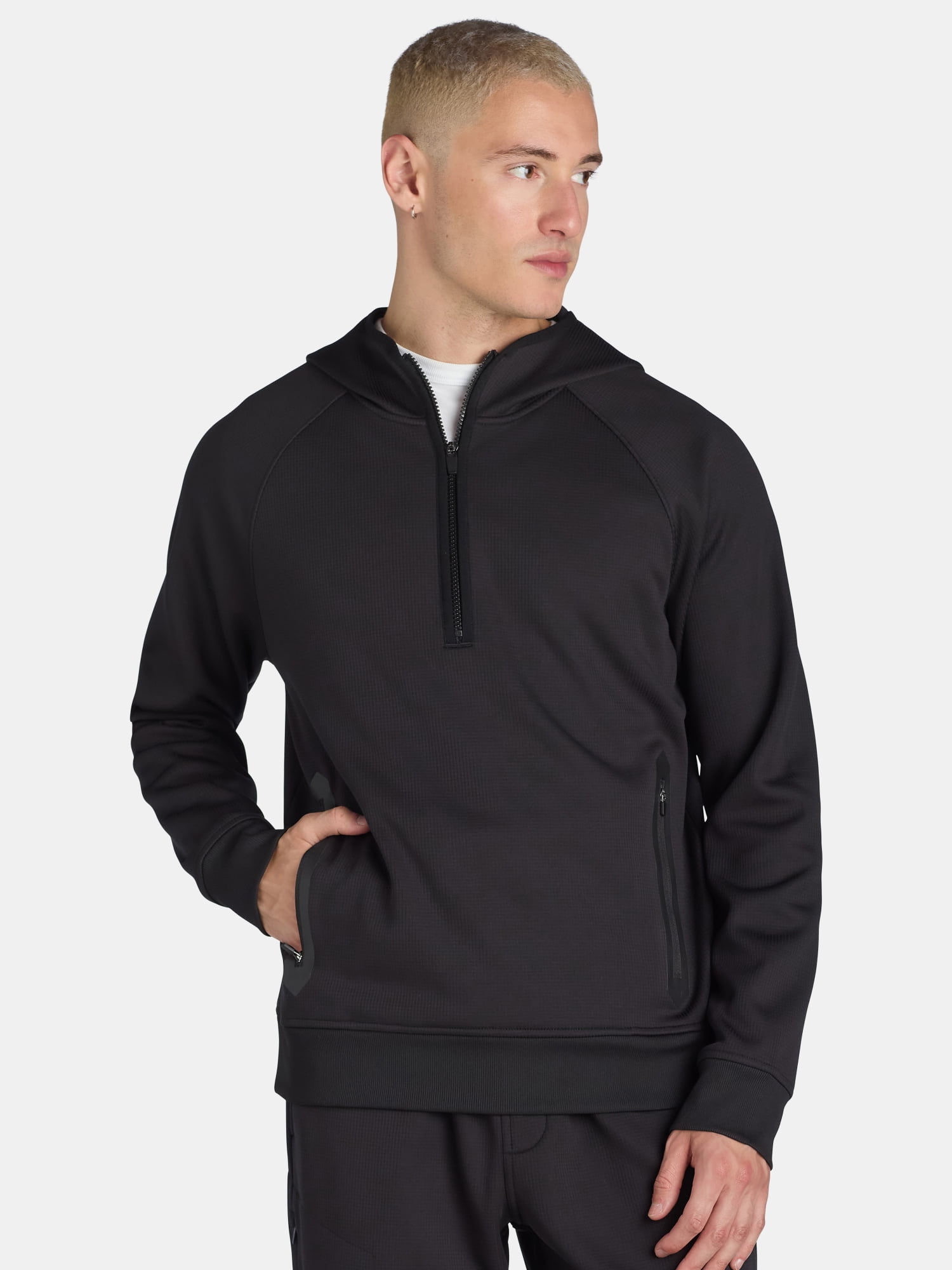 Athletic Works Men's Grid Tech Fleece Quarter Zip Pullover Hoodie, Sizes S-3XL - Walmart.com