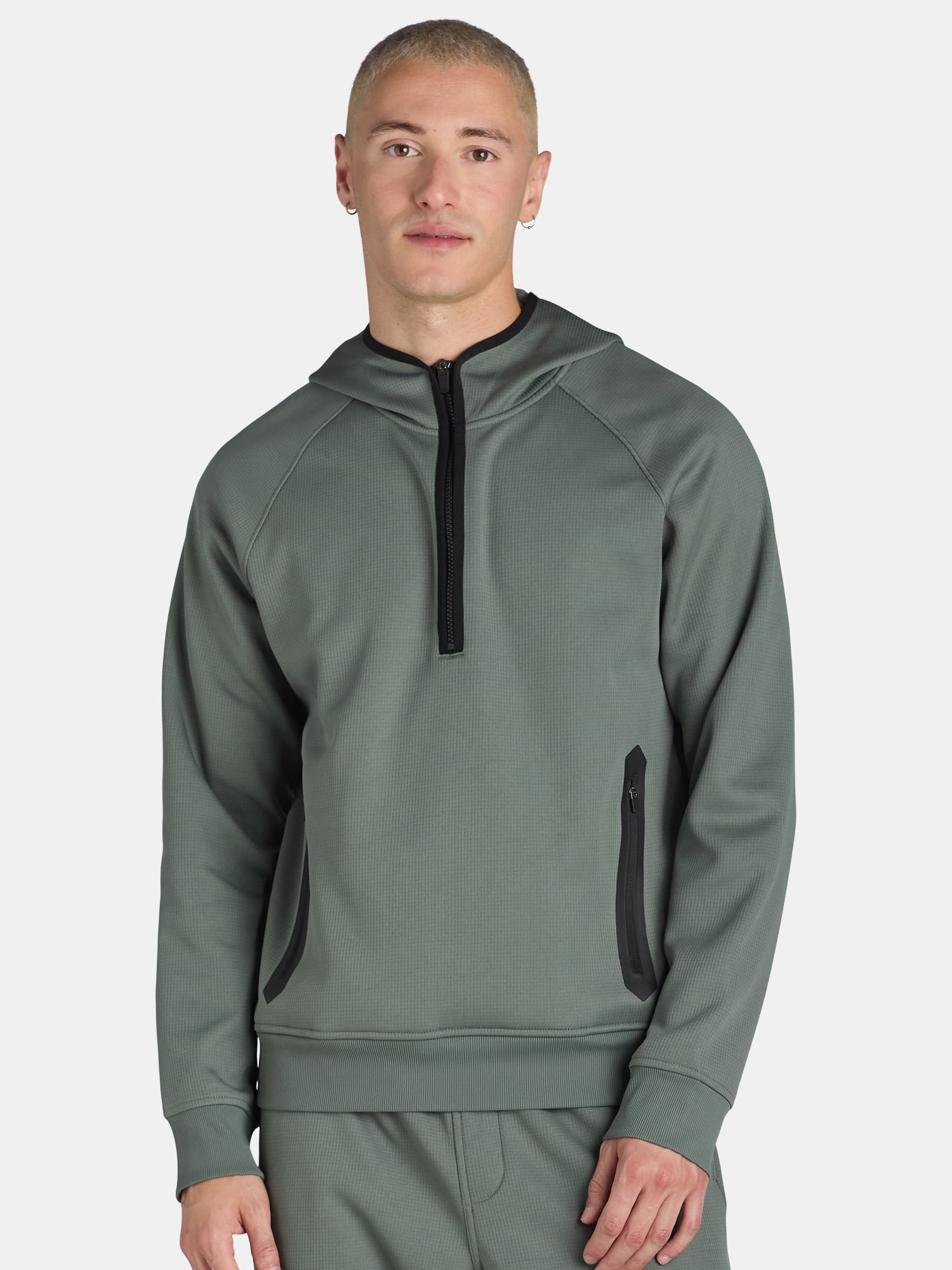 Athletic Works Men's Grid Tech Fleece Quarter Zip Pullover Hoodie ...
