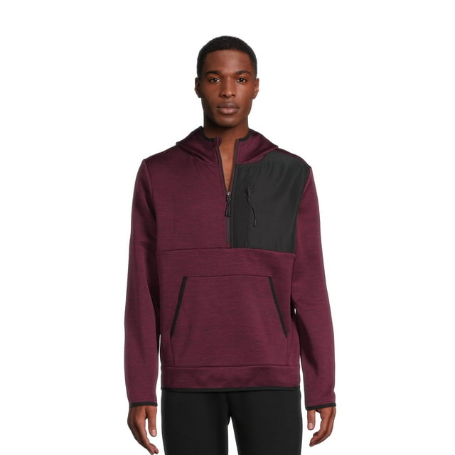 Athletic Works Men's Quarter Zip Tech Fleece Pullover with Hood, Sizes ...