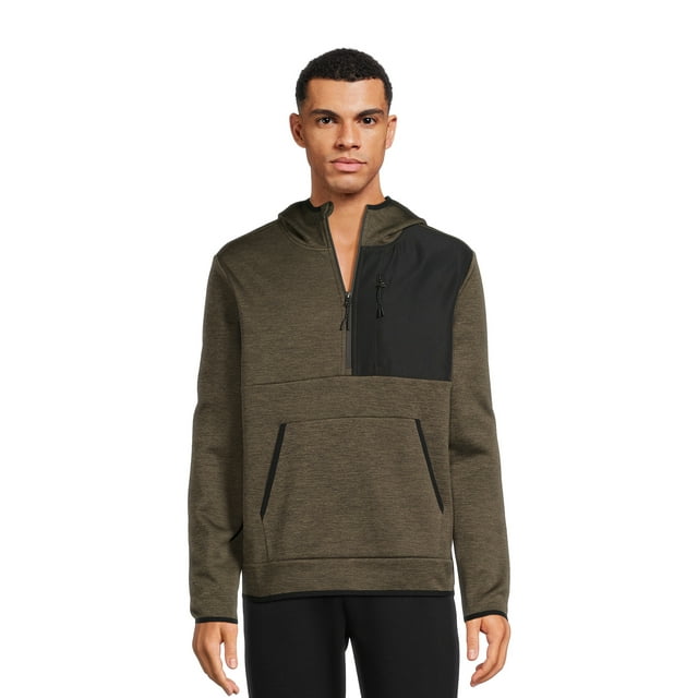Athletic Works Men's Quarter Zip Tech Fleece Pullover with Hood, Sizes ...