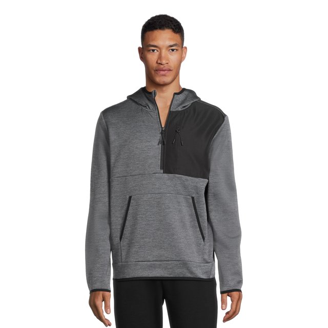 Athletic Works Men's Quarter Zip Tech Fleece Pullover with Hood, Sizes ...
