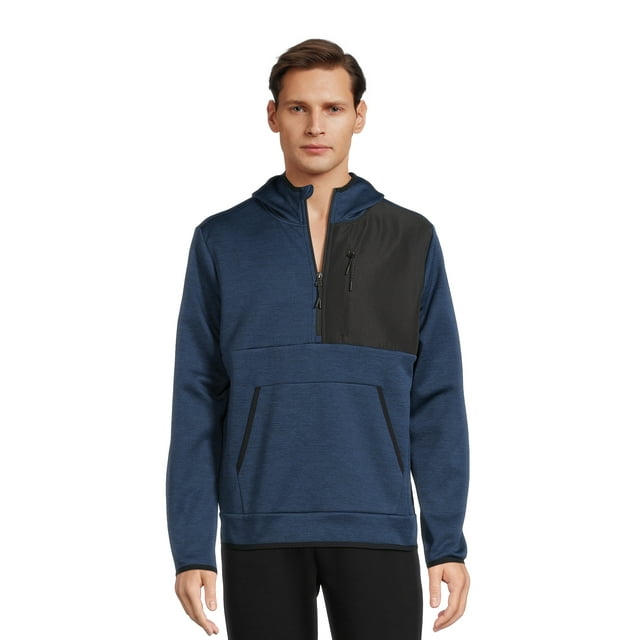 Athletic Works Men's Quarter Zip Tech Fleece Pullover with Hood, Sizes ...