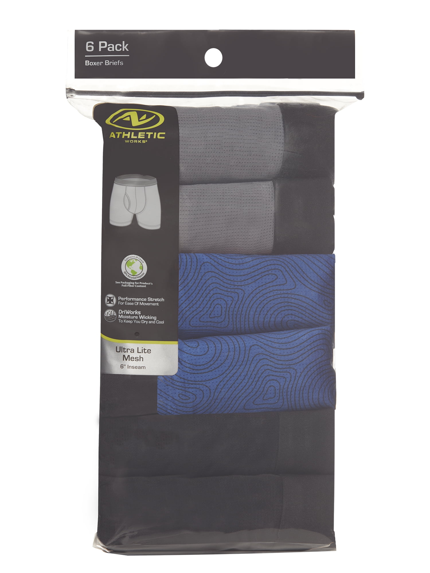 Athletic Works Men's Ultra Lite Mesh Boxer Briefs 6 Pack Moisture ...