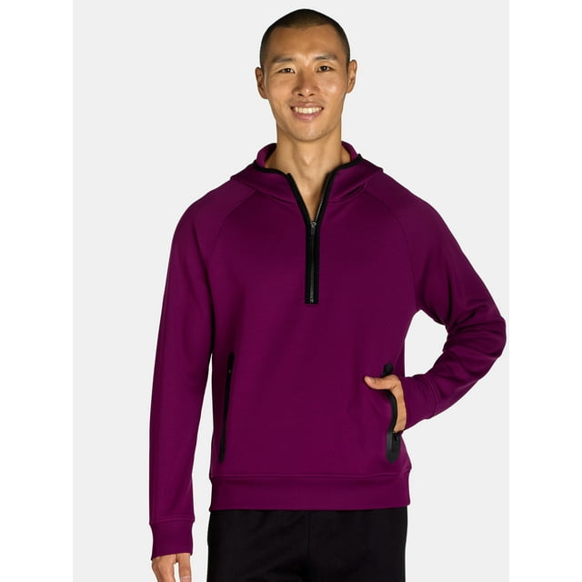 Athletic Works Men's and Big Men’s Grid Tech Fleece Quarter Zip Hoodie ...
